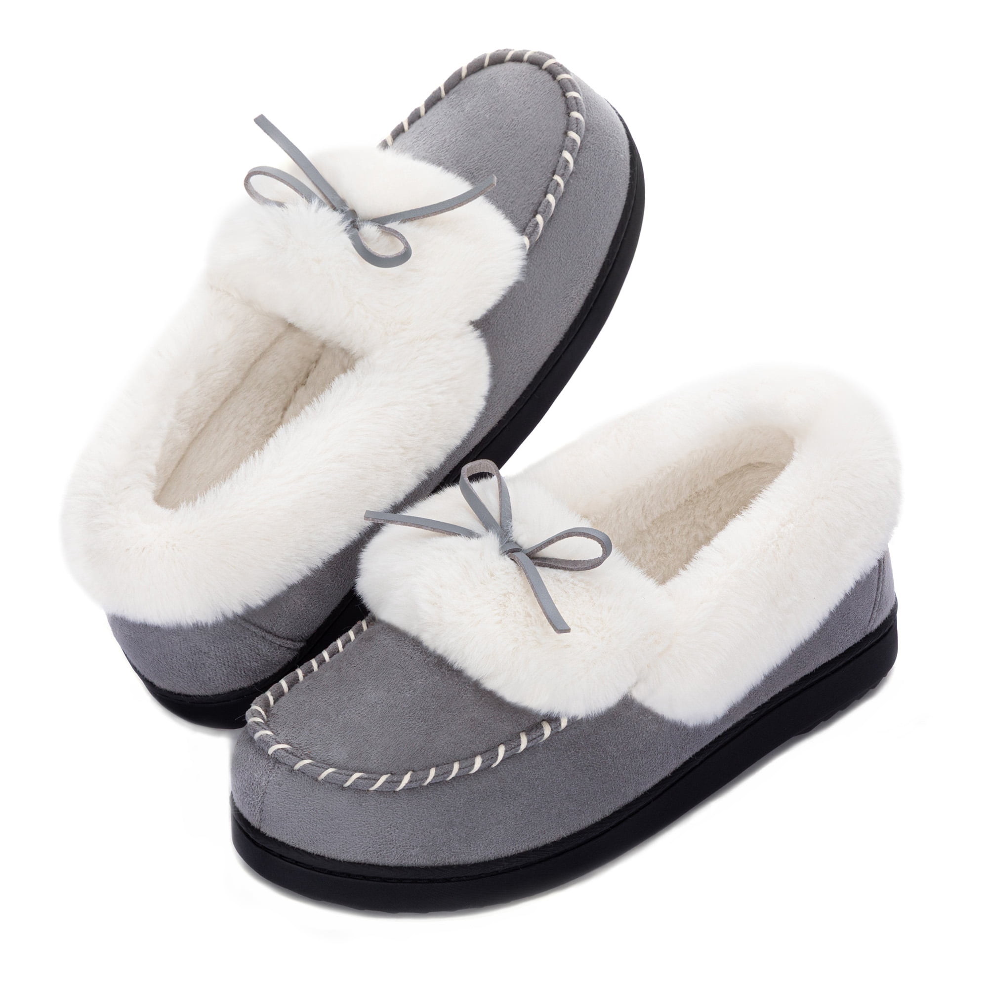 Ravelier Women's Plush Faux Fur Moccasin Slippers with Memory Foam ...