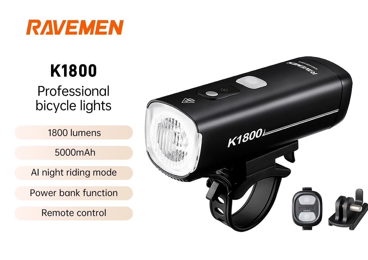 Ravemen Bicycle Headlight Bike Front Lamp Wireless Rechargeable 5000mAh ...
