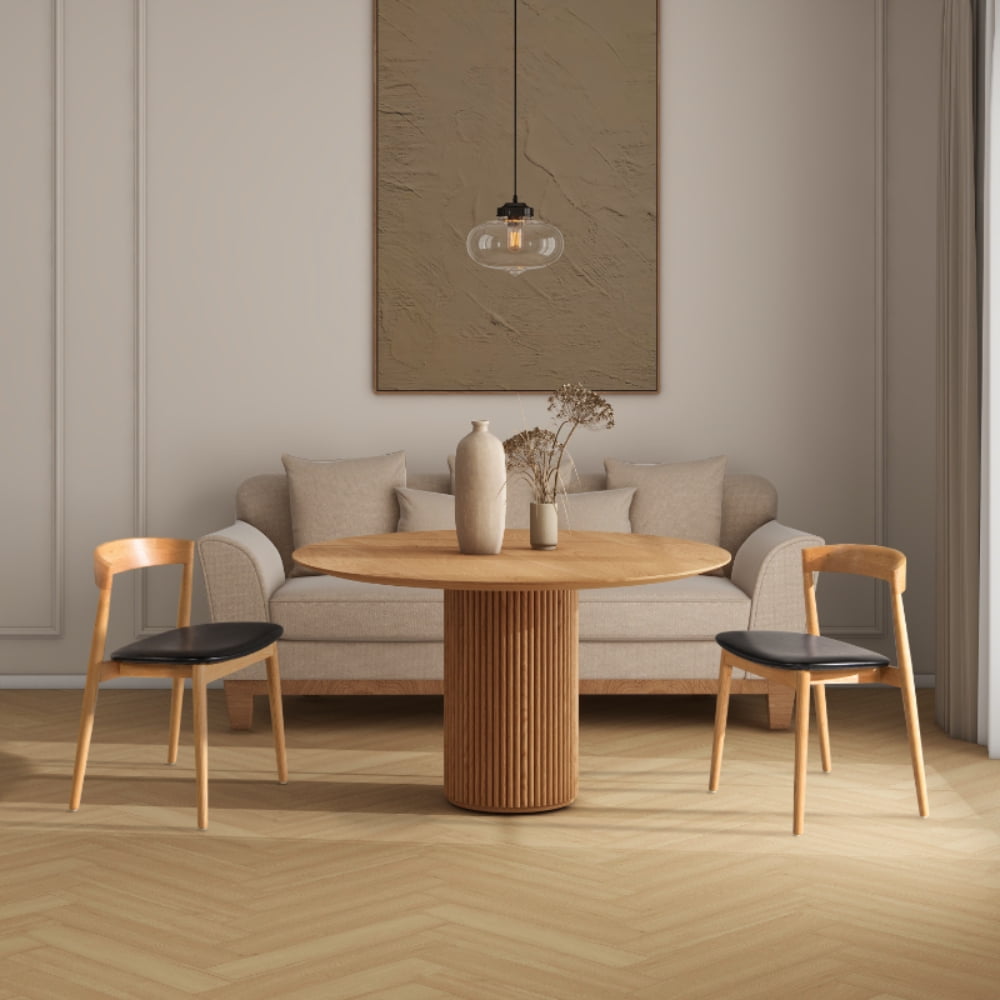 Raven 20.5” Stacking Sculpted Oak Wood Dining Chair Warm Natural Brown ...