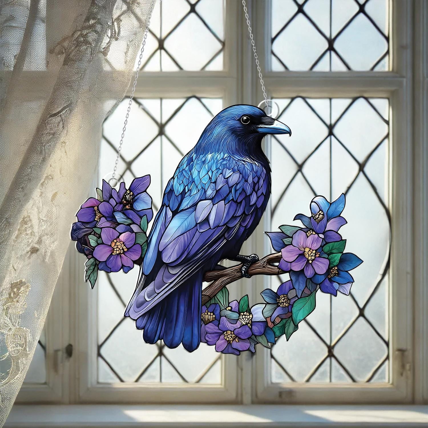 Raven Acrylic Window Hanging, Crow Decor, Bird Suncatcher, Gift for Dad ...