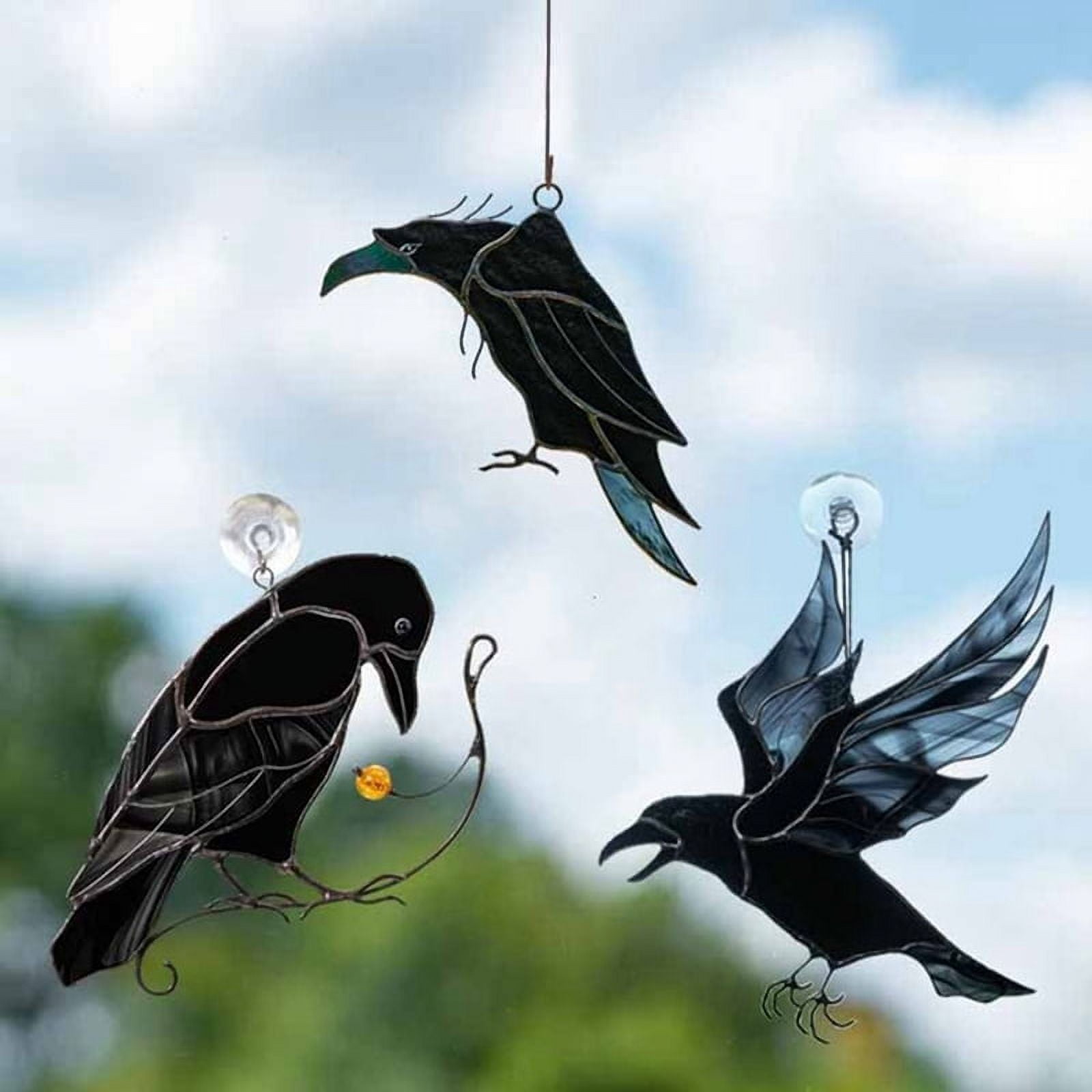 Raven Acrylic Window Wall Decor Stained Hanging Suncatcher Pendant for ...