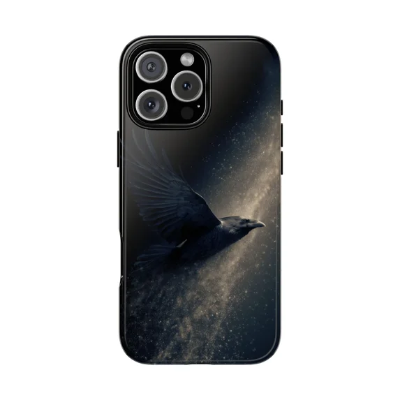 Raven Bird Flight Cosmic Dust Night Sky Artwork with iPhone 17 to 11 ...