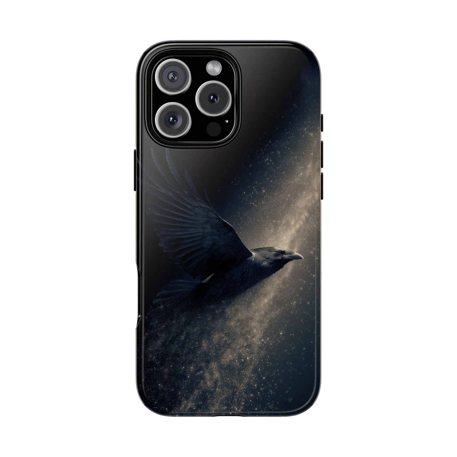 Raven Bird Flying Galactic Dust Art Case for iPhone 17 through 11 Pro ...