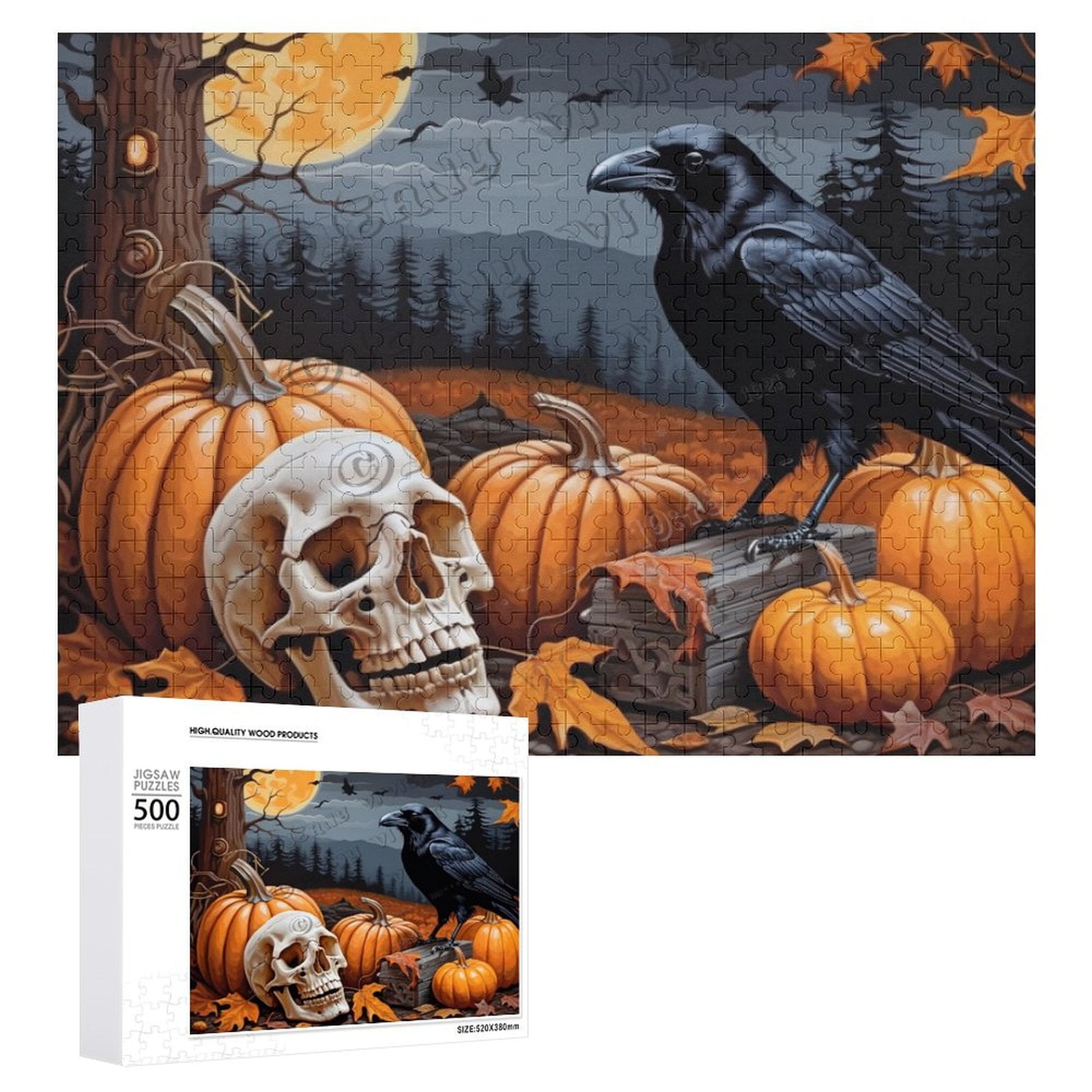 Raven Bird Pumpkin & Skeleton Funny Wood Sign Happy Halloween Decor ...