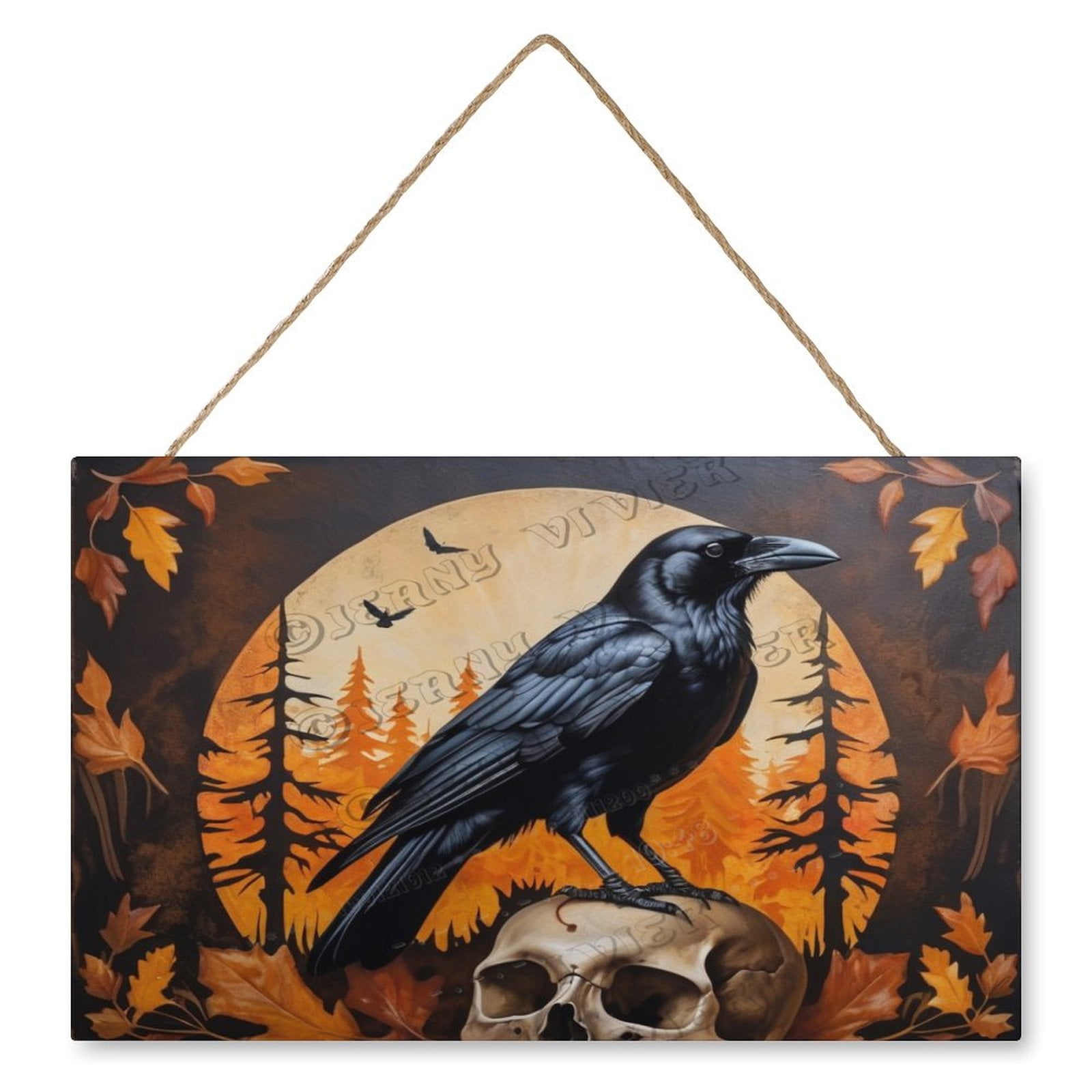 Raven Bird & Skull Wooden Hanging Sign Skeleton Walls Hanging Decor ...
