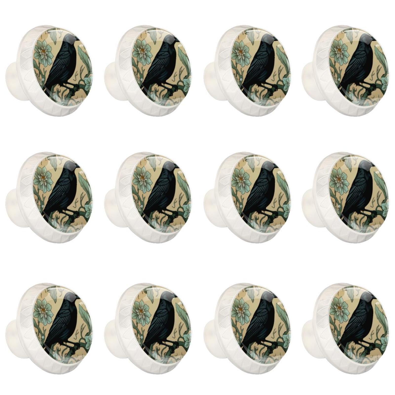 Raven Birds 12 Pcs White Round Drawer Pulls with Screws,ABS and Glass ...