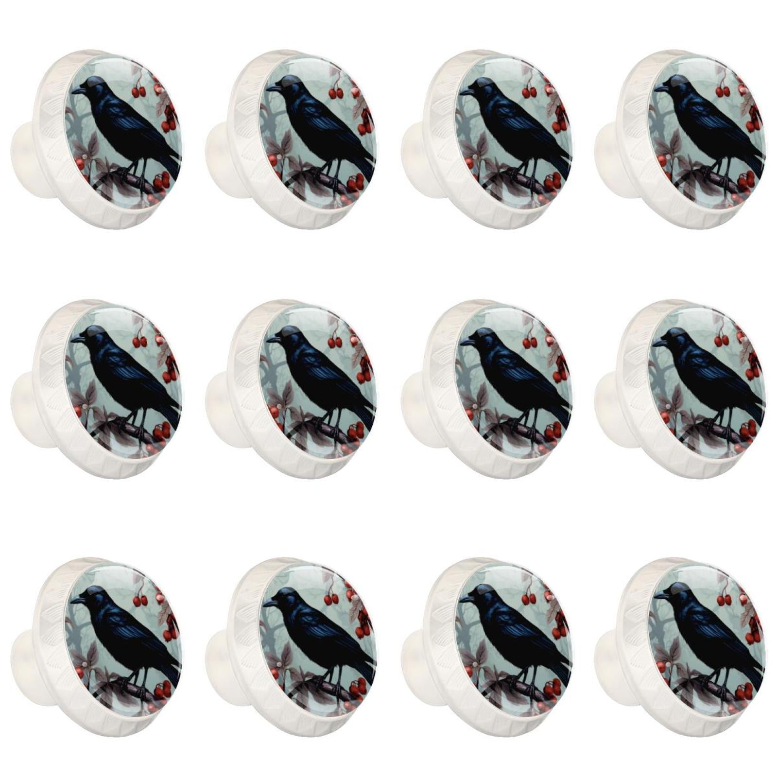 Raven Birds 12 Pcs White Round Drawer Pulls with Screws,ABS and Glass Cabinet Handles for ...