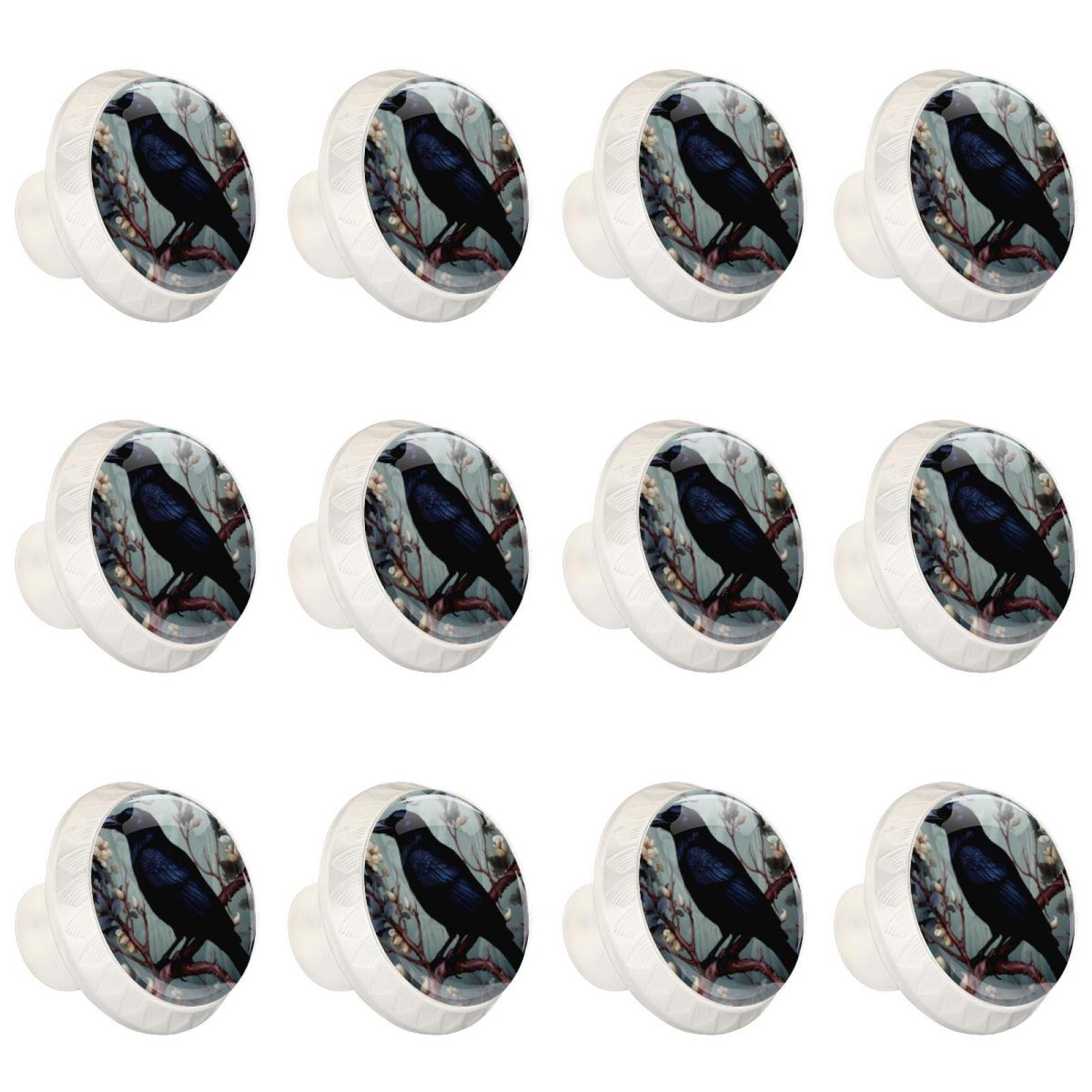 Raven Birds 12 Pcs White Round Drawer Pulls with Screws,ABS and Glass ...