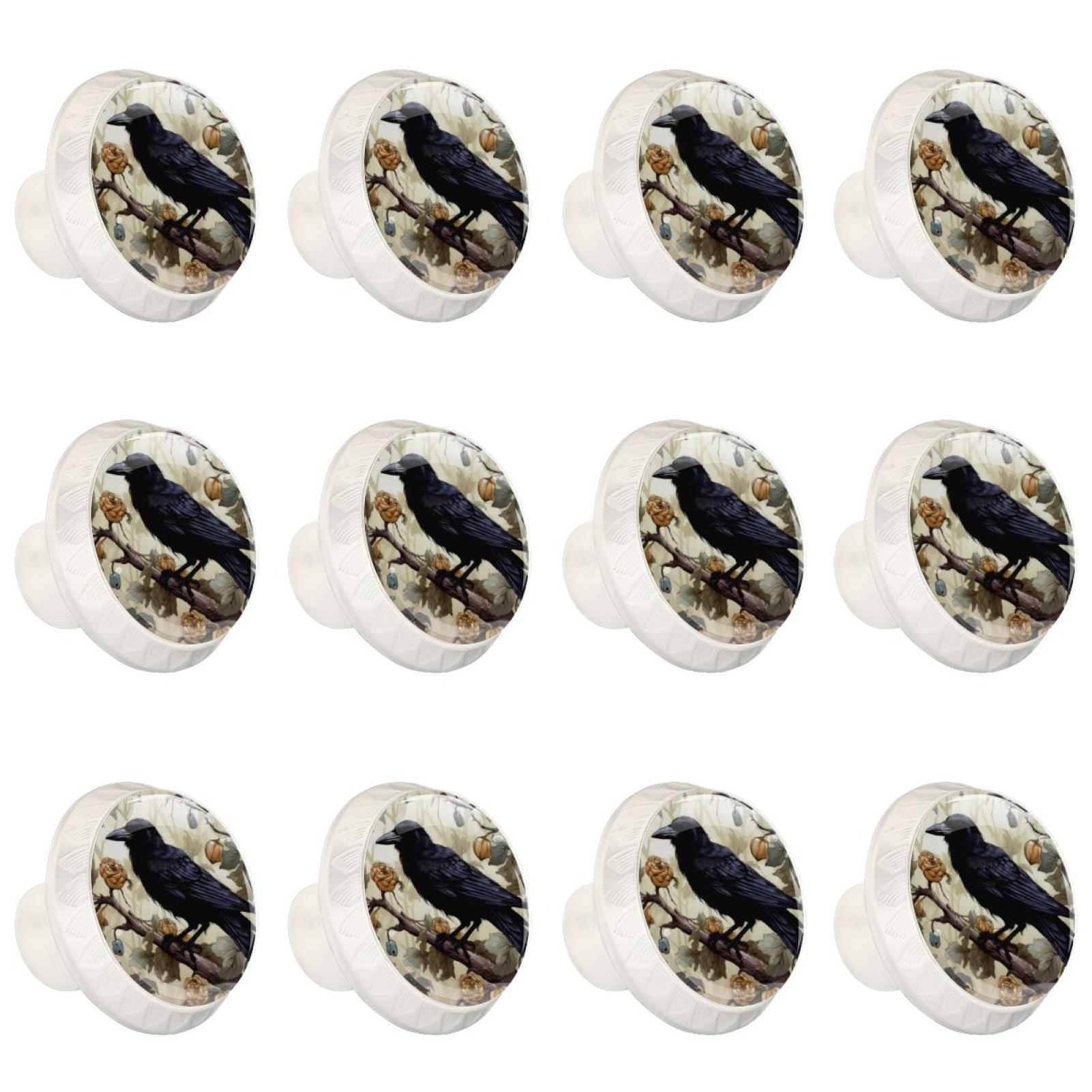 Raven Birds 12 Pcs White Round Drawer Pulls with Screws,ABS and Glass ...