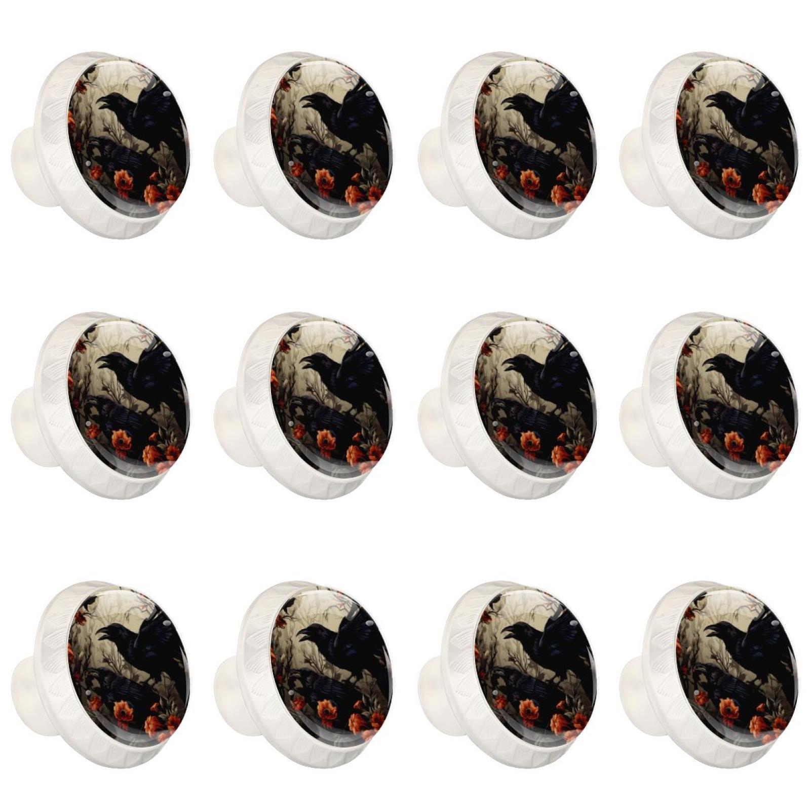 Raven Birds 12 Pcs White Round Drawer Pulls with Screws,ABS and Glass ...