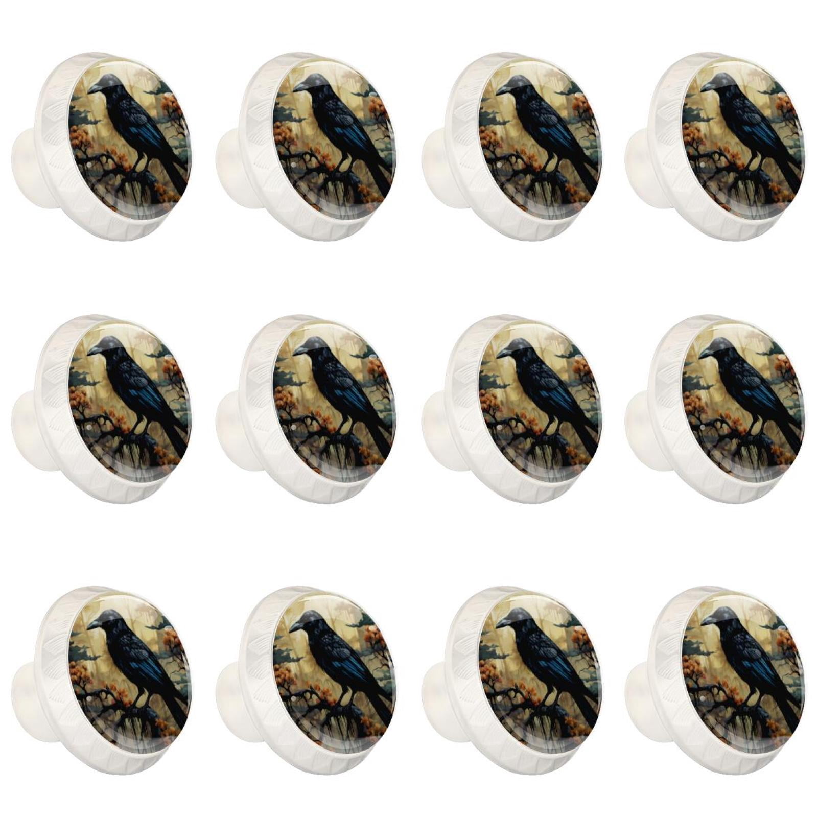 Raven Birds 12 Pcs White Round Drawer Pulls with Screws,ABS and Glass ...