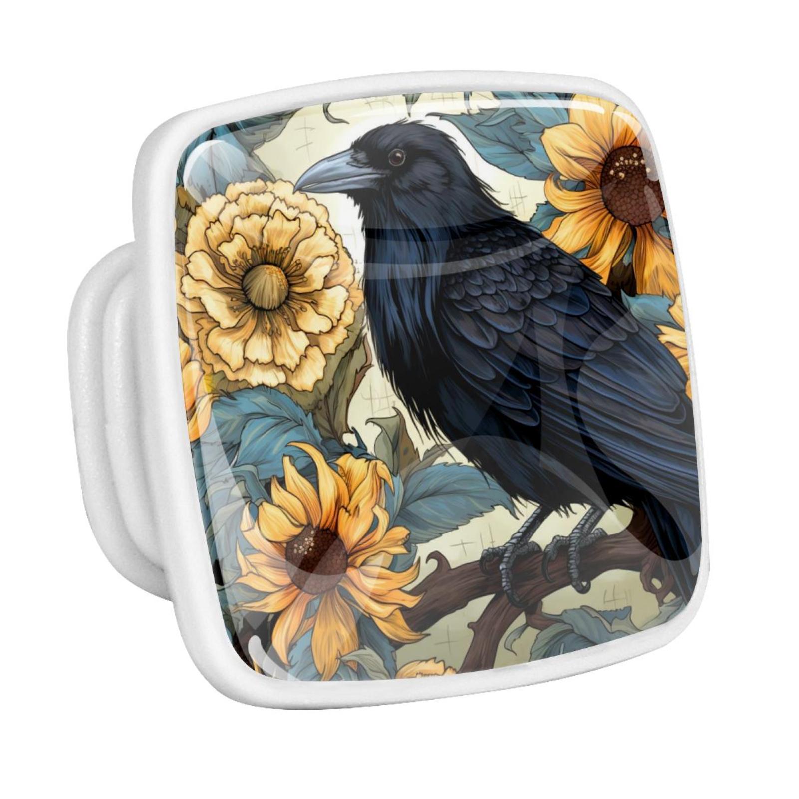 Raven Birds Fluorescent Drawer Pulls with Screws Square 4-Pack Glow ...