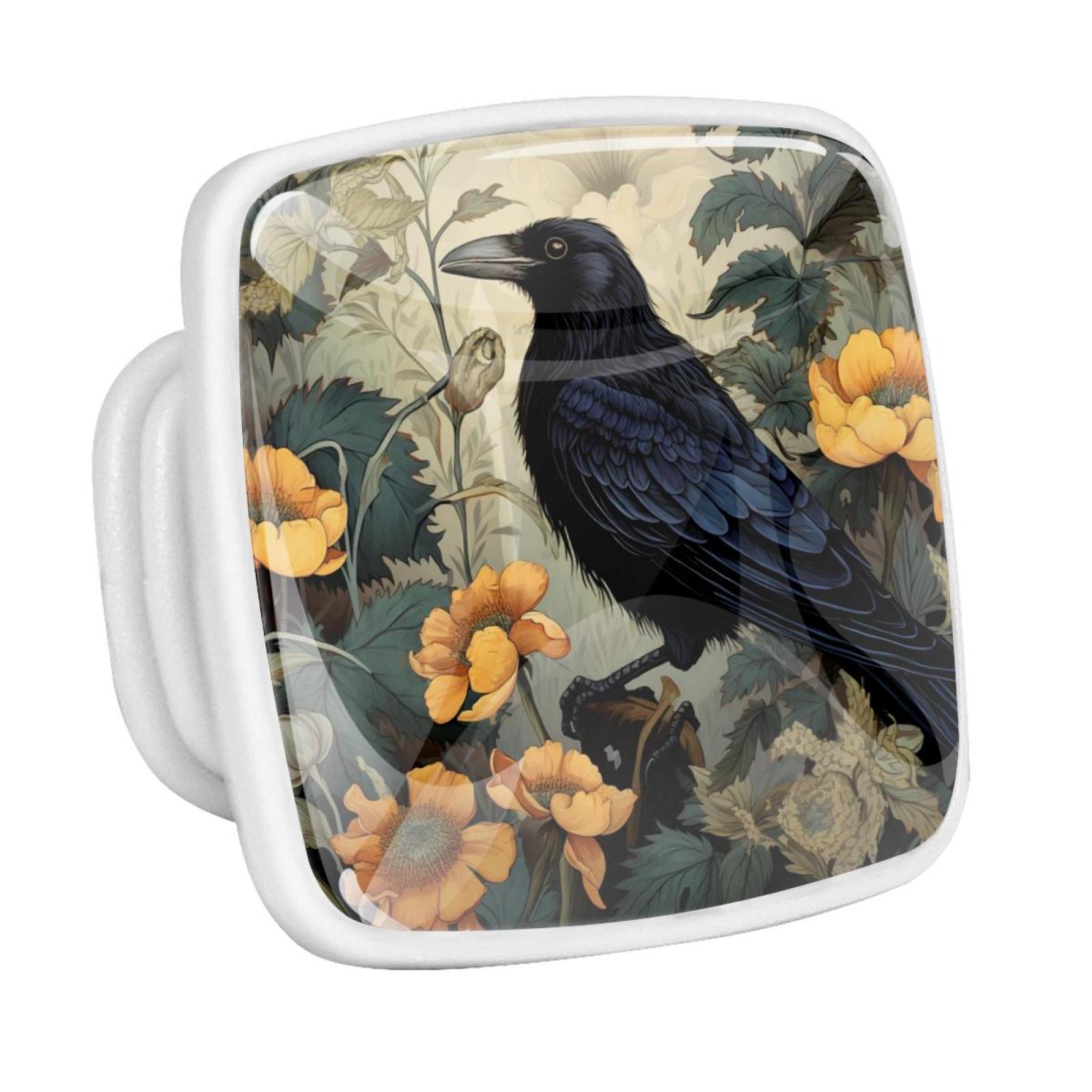 Raven Birds Fluorescent Drawer Pulls with Screws Square 4-Pack Glow ...