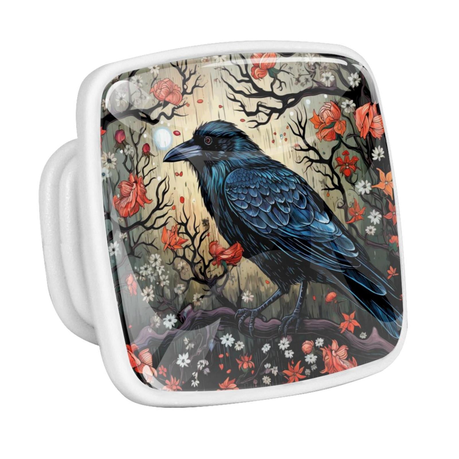 Raven Birds Fluorescent Drawer Pulls with Screws Square 4-Pack Glow Dark Knobs for Cabinets ...