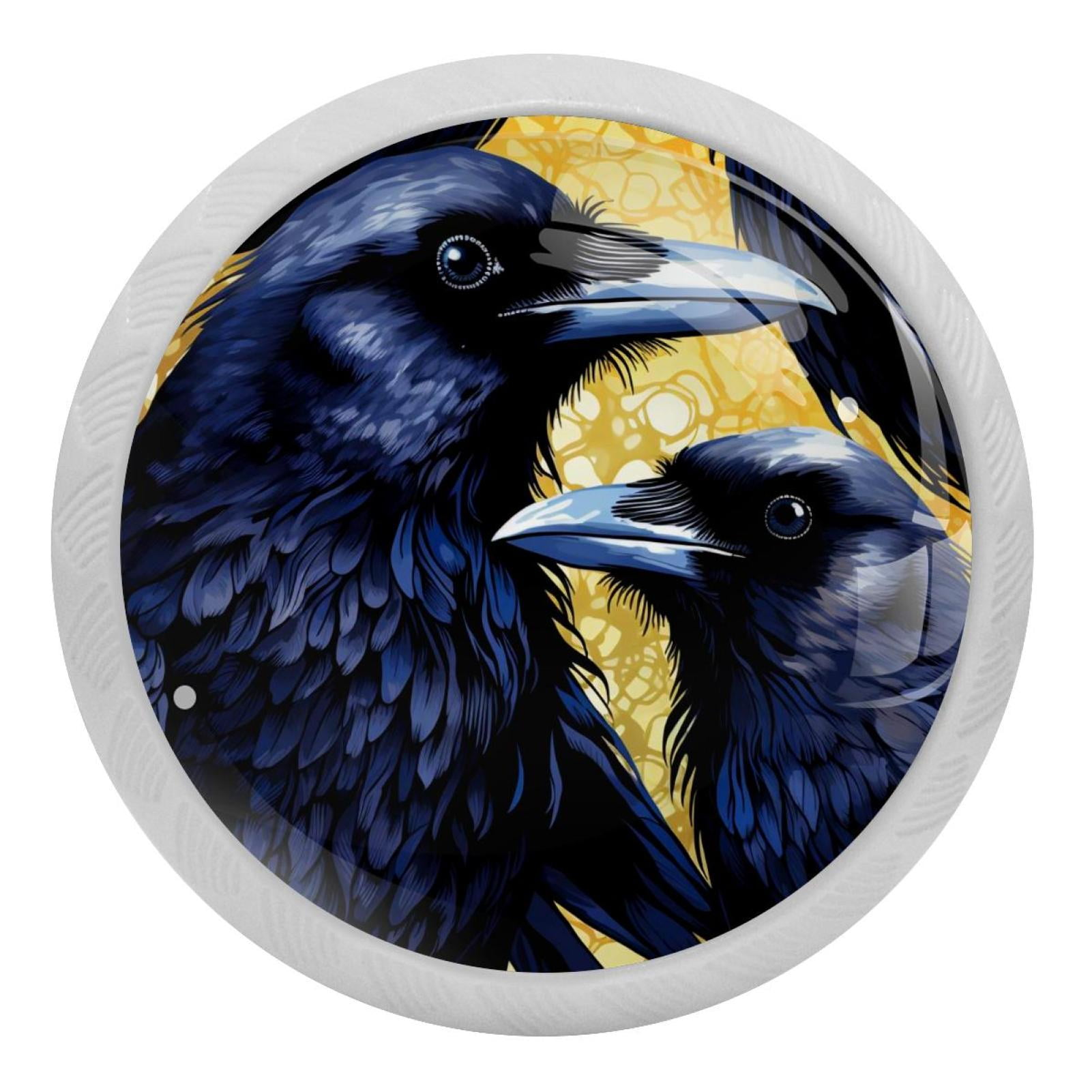 Raven Birds Pattern 4PCS Cabinet Knobs Pulls Fluorescent Drawer Handle ...