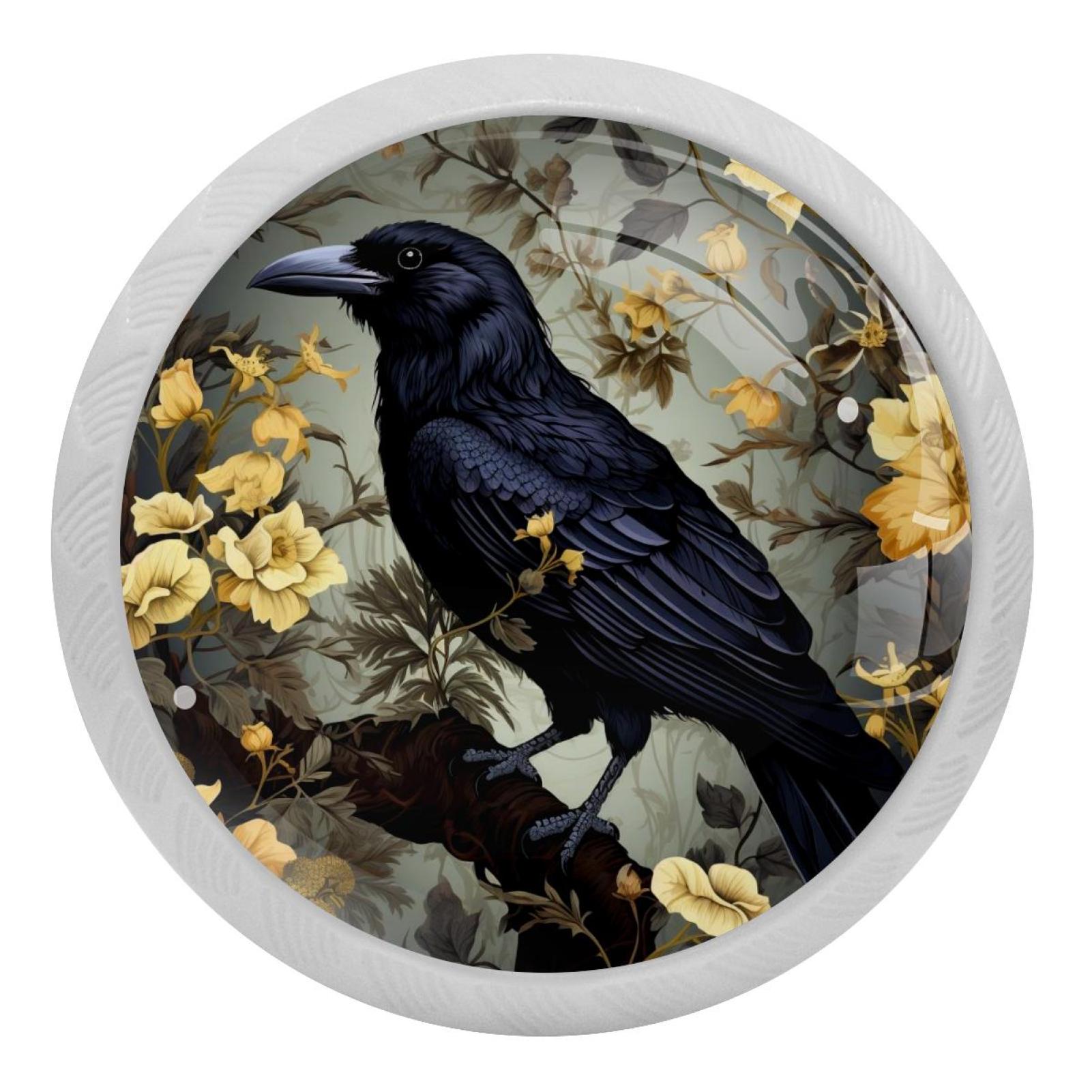 Raven Birds Pattern 4PCS Cabinet Knobs Pulls Fluorescent Drawer Handle ...
