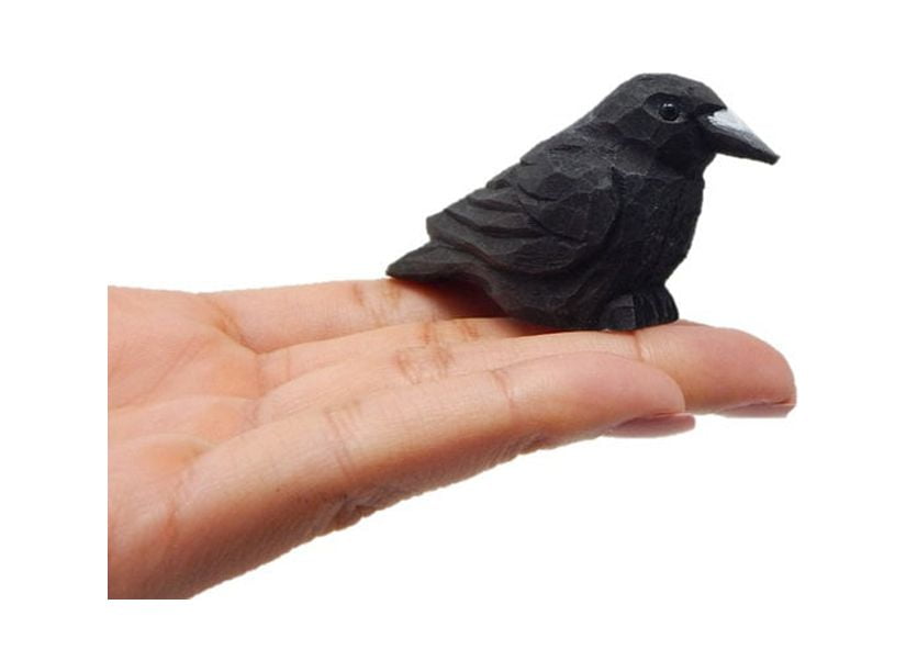 Raven Black Bird Crow Figurine Statue Sculpture Art Miniature Wood ...