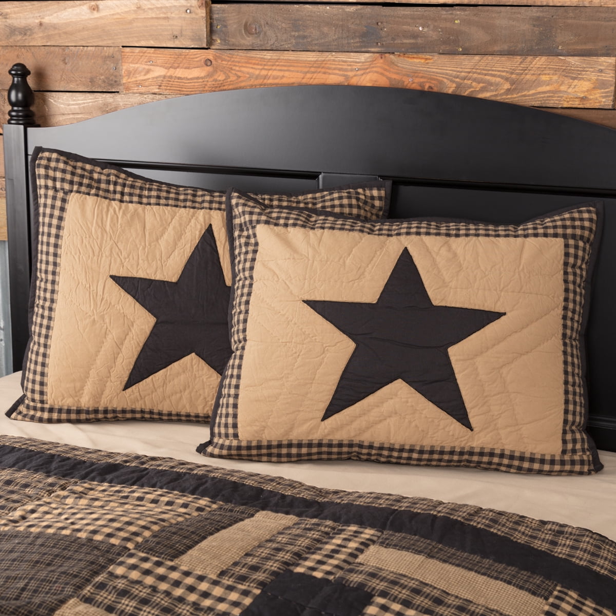 Raven Black Primitive Bedding Cody Black Check Star Cotton Hand Quilted ...