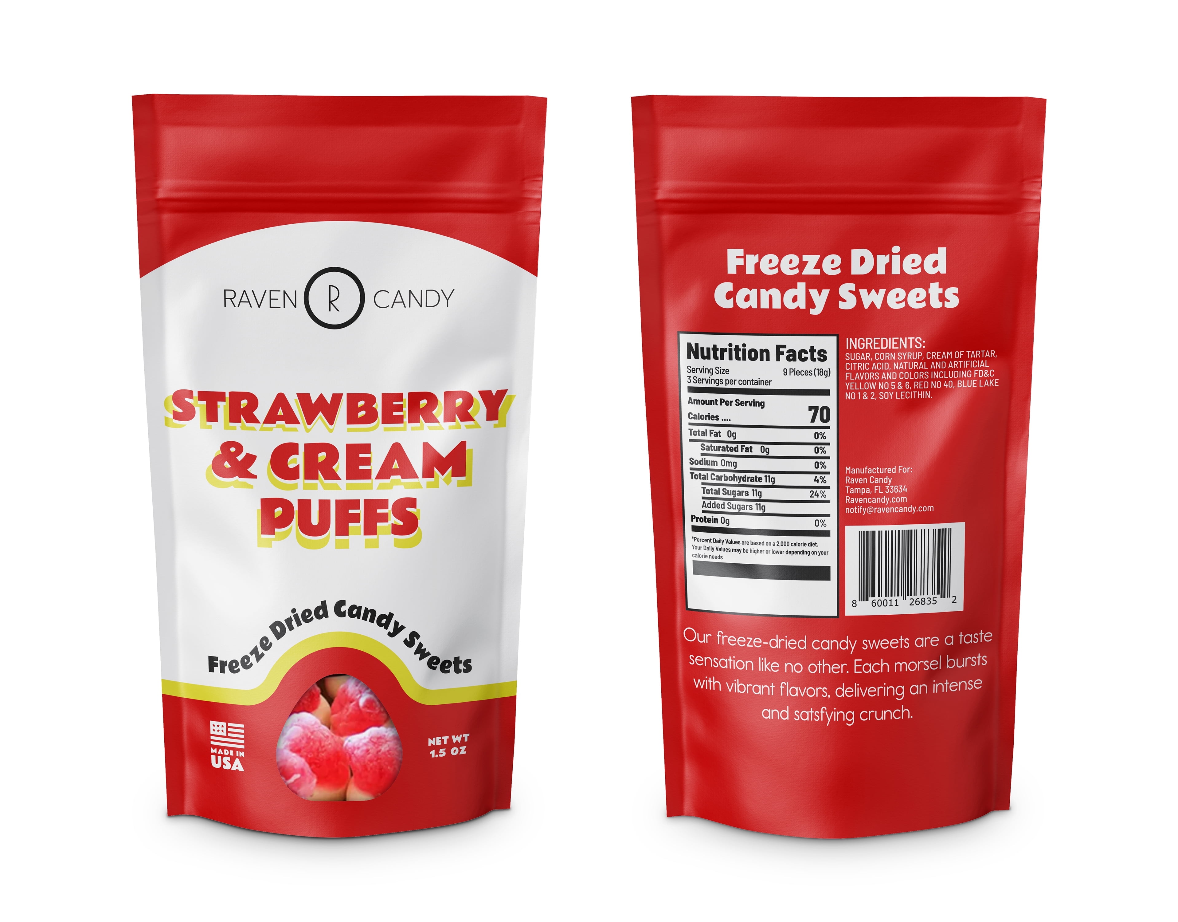 Raven Candy Strawberry and Cream Puffs Freeze Dried Candy 1.5 oz ...
