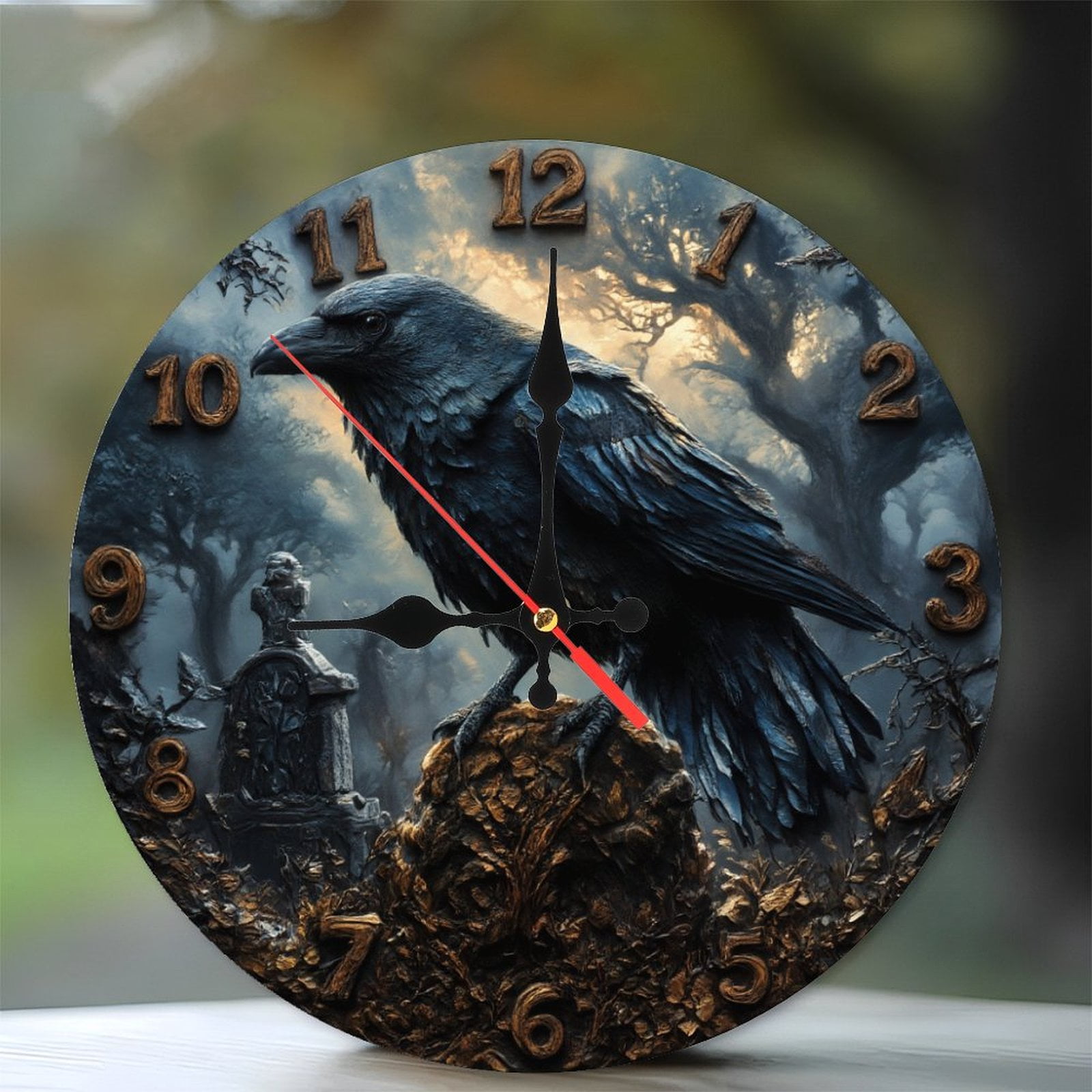 Raven Clock Gothic Wall Clock Dark Fantasy Decor Home 10-Inch Silent ...