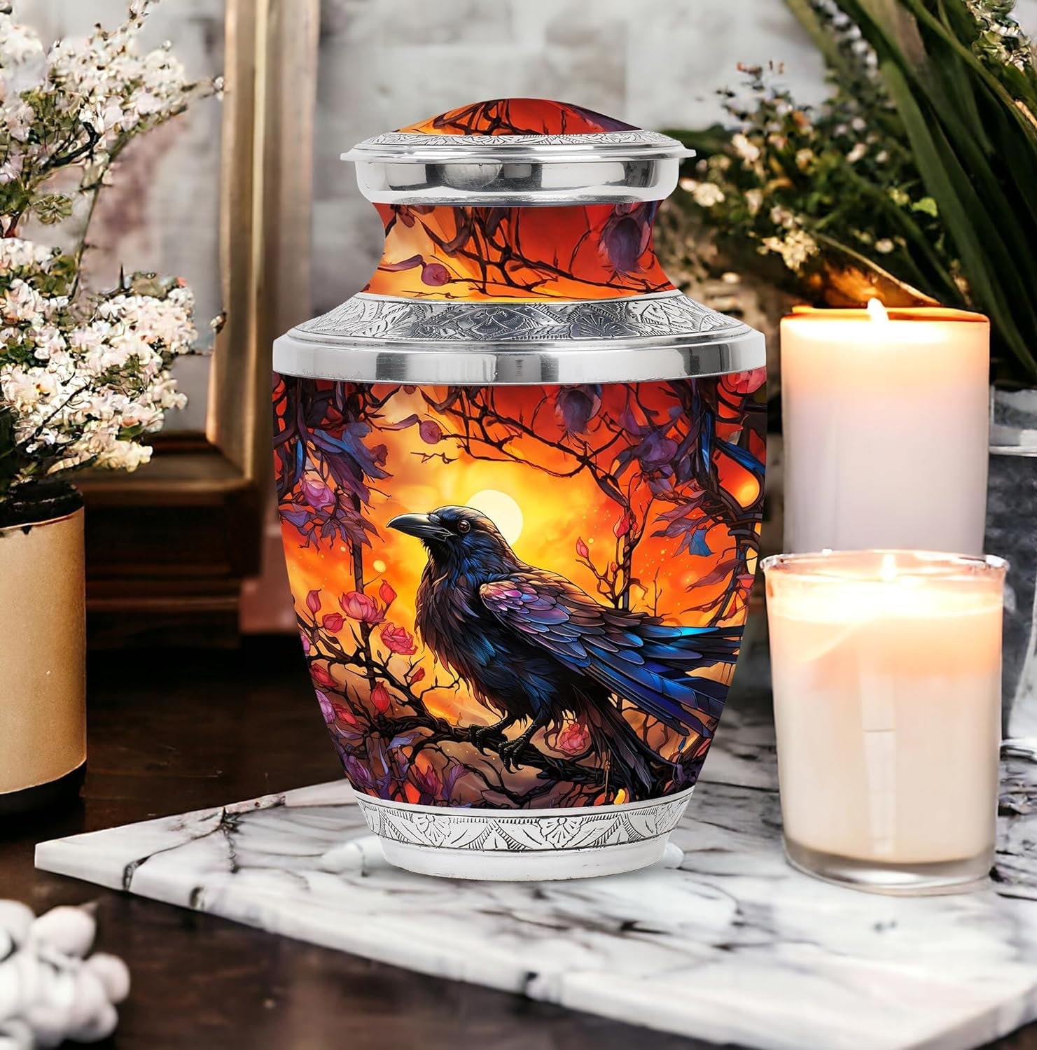 Raven Cremation Urn for Human Ashes-Artistic Large Aluminum Urn for ...