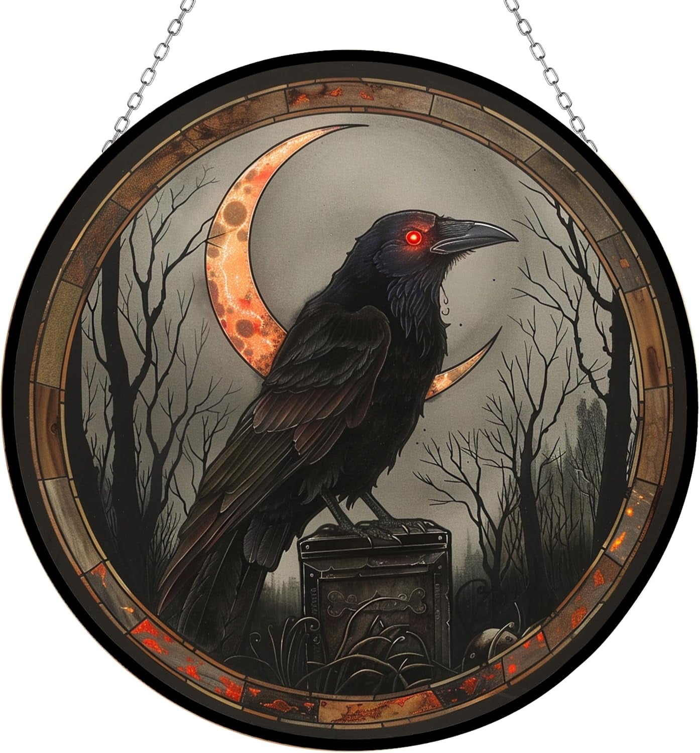 Raven Crow Stained Glass Suncatcher Four Season Theme Colorful Leaves ...