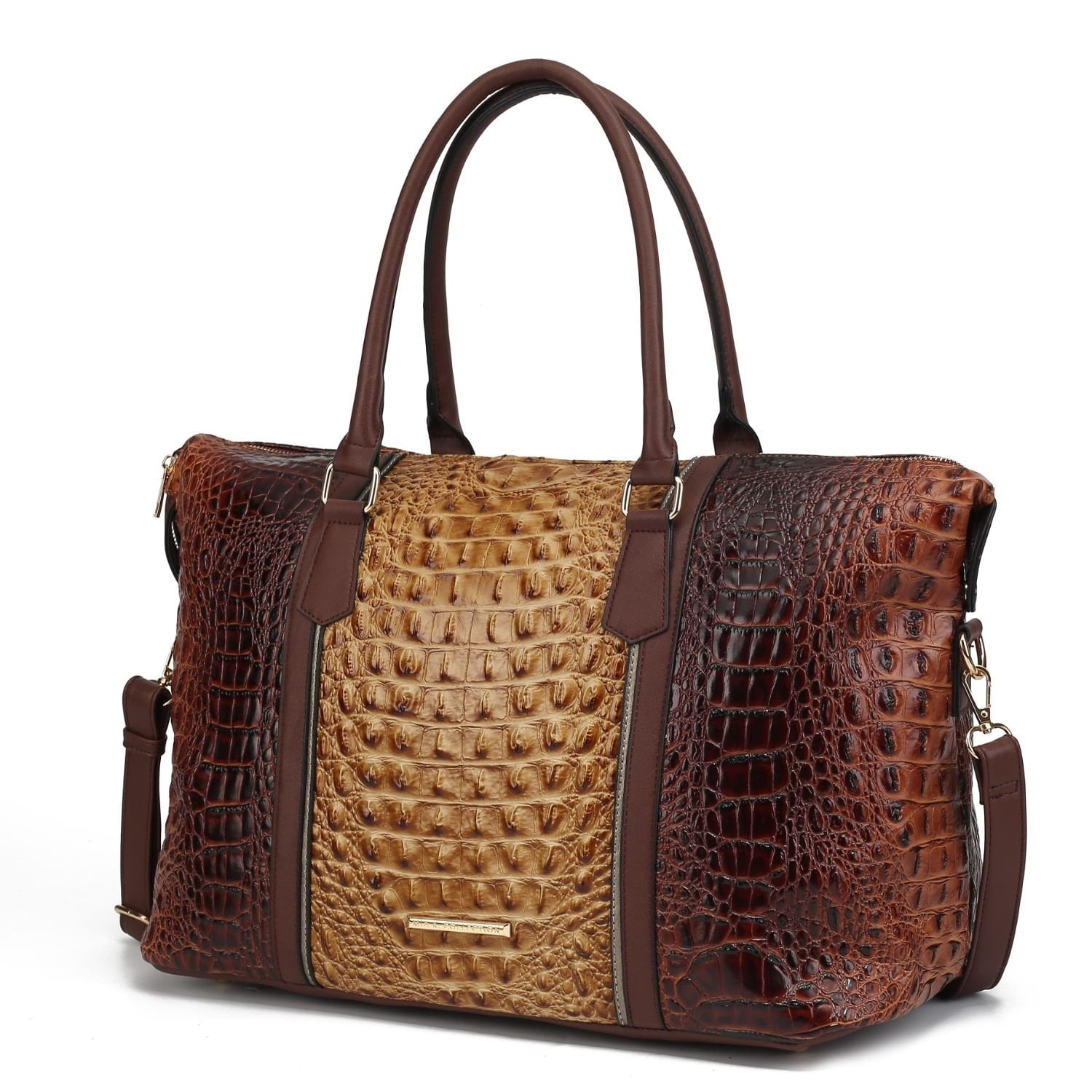 Raven Faux Crocodile-Embossed Vegan Leather Womens Weekender Bag ...