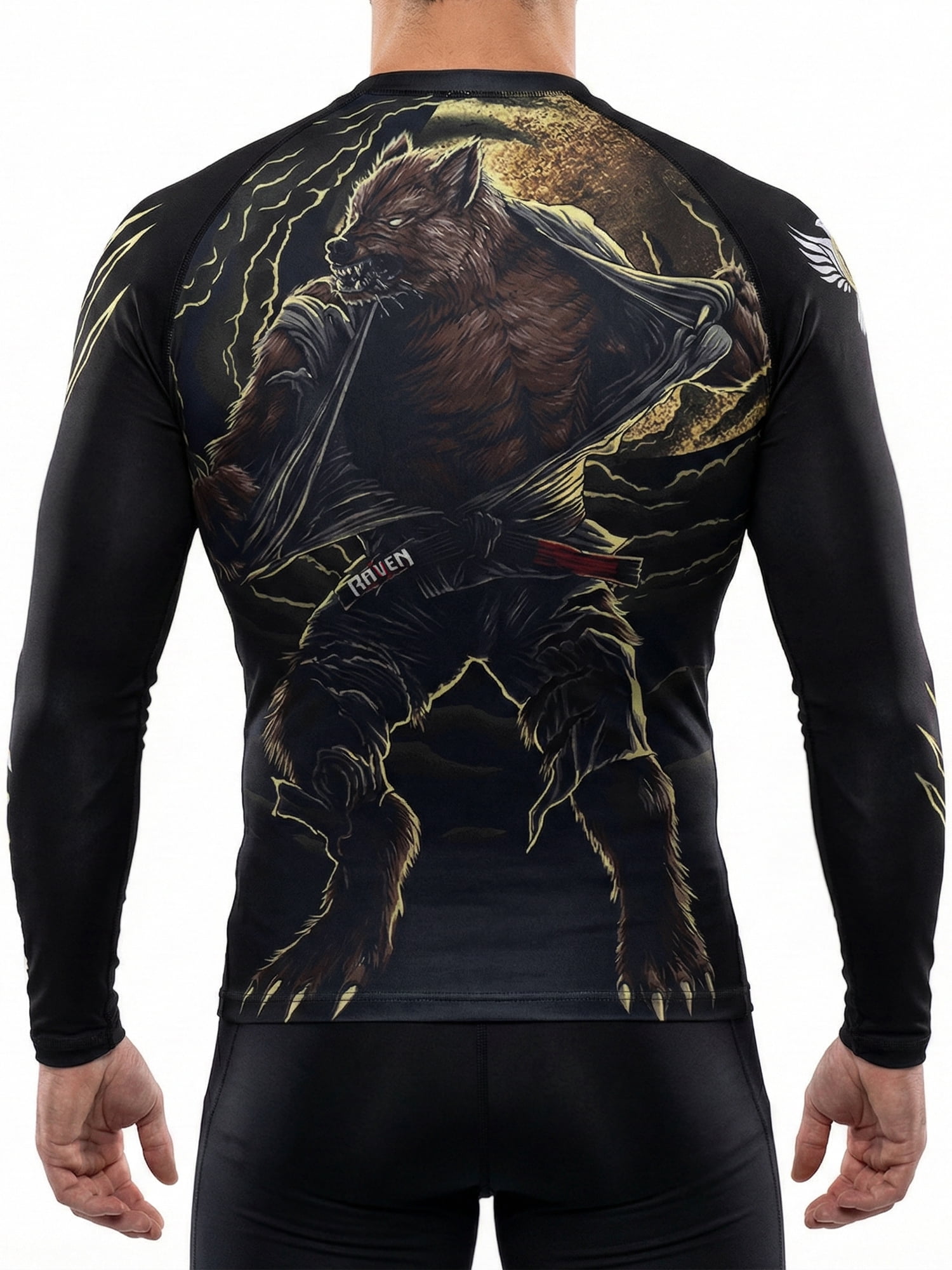 Raven Fightwear Men's BJJ Horror Werewolf Long Sleeve MMA Rash Guard ...
