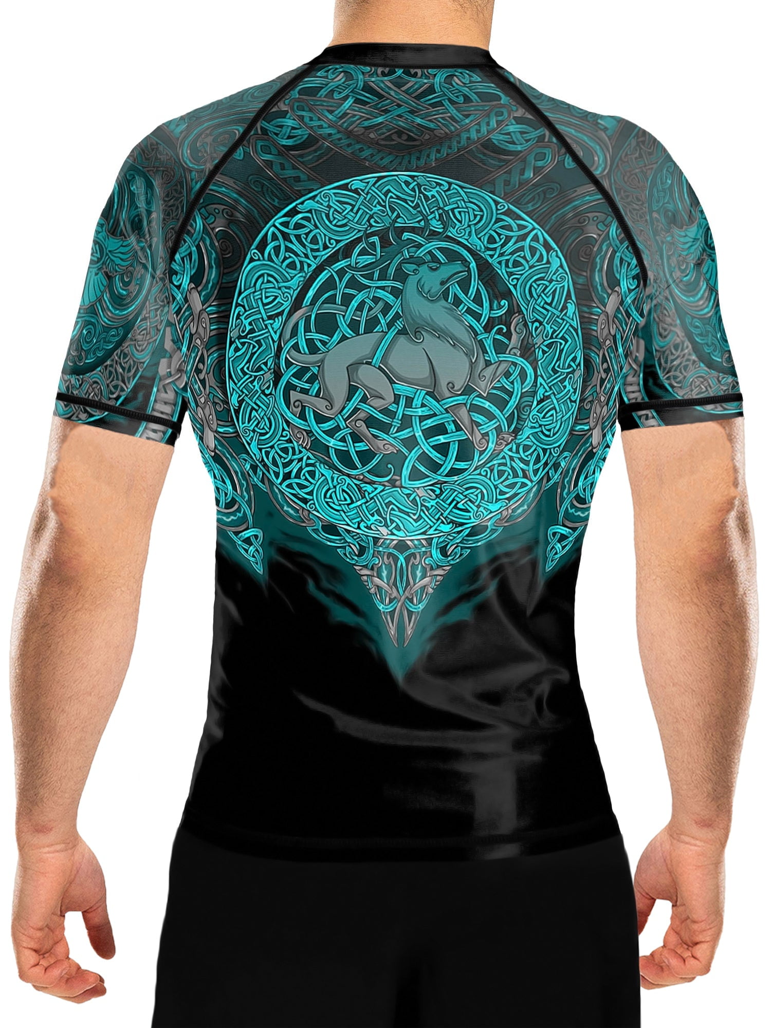 Raven Fightwear Men's Celtic Rash Guard Short Sleeve BJJ MMA Black/Blue ...