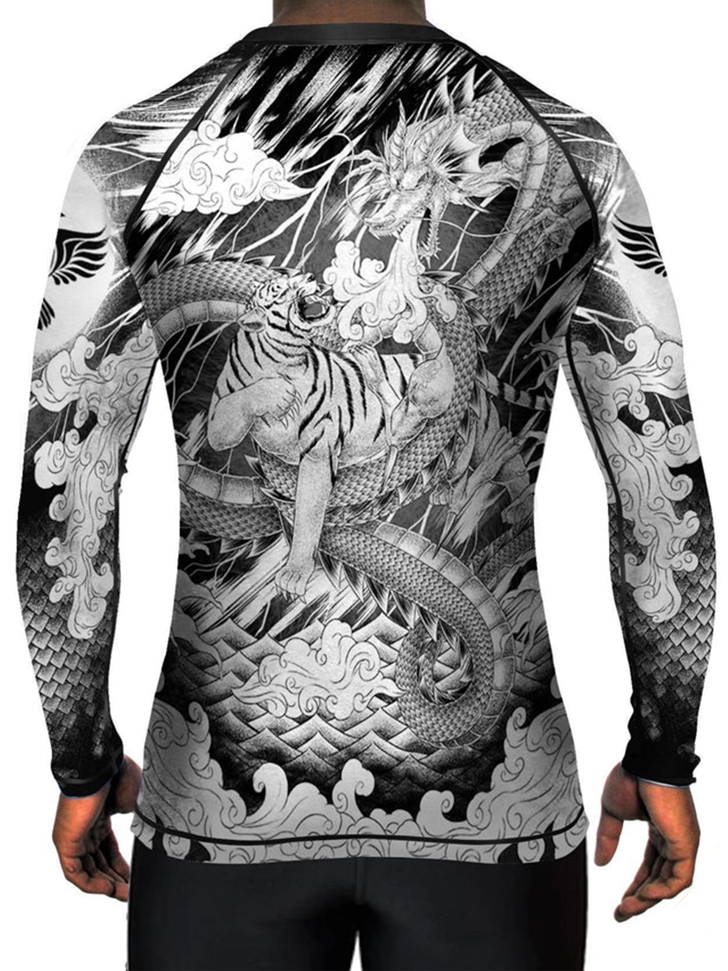Raven Fightwear Men's Dragon & Tiger Jiu Jitsu BJJ Rash Guard MMA Black ...