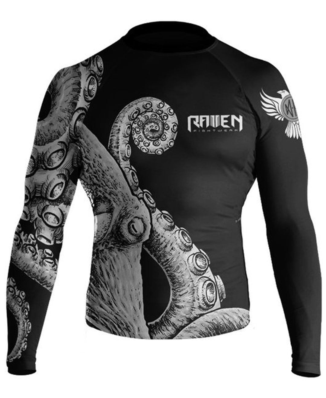 Raven Fightwear Men's Kraken Octopus IBJJF Approved Rash Guard White ...