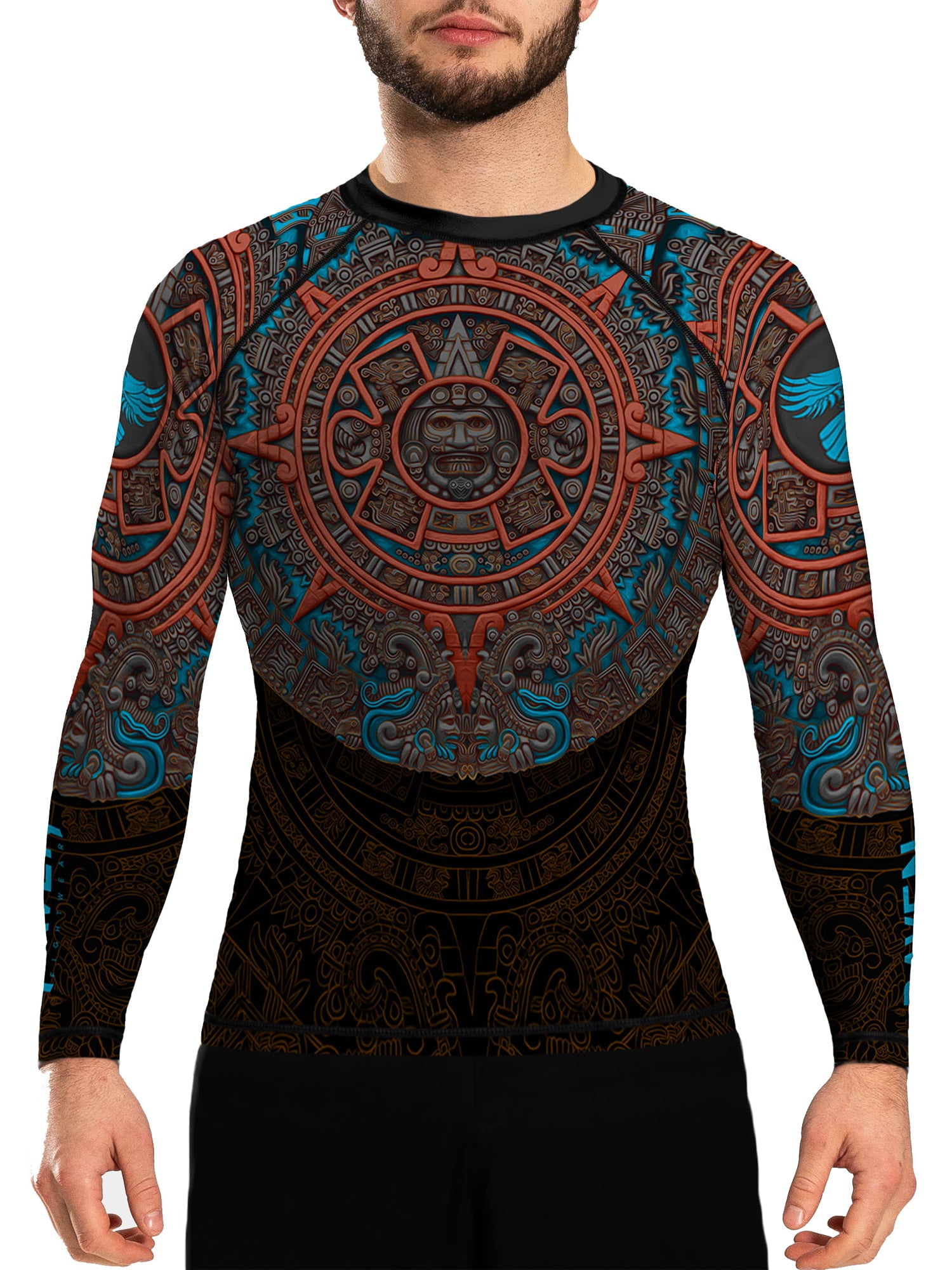 Raven Fightwear Men's Mexica Aztec Calendar BJJ Rash Guard MMA Black ...