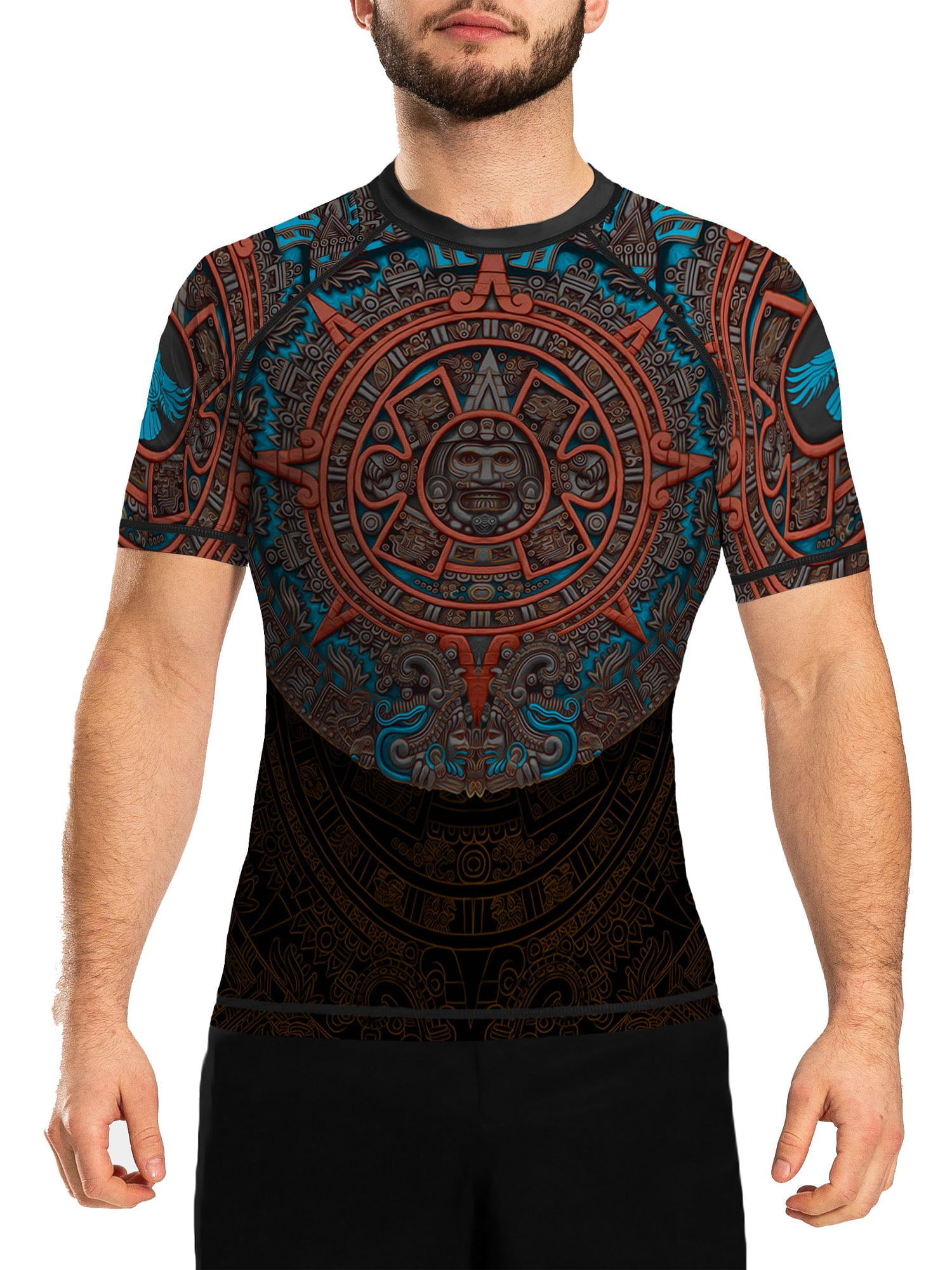 Raven Fightwear Men's Mexica Aztec Calendar BJJ Rash Guard Short Sleeve ...