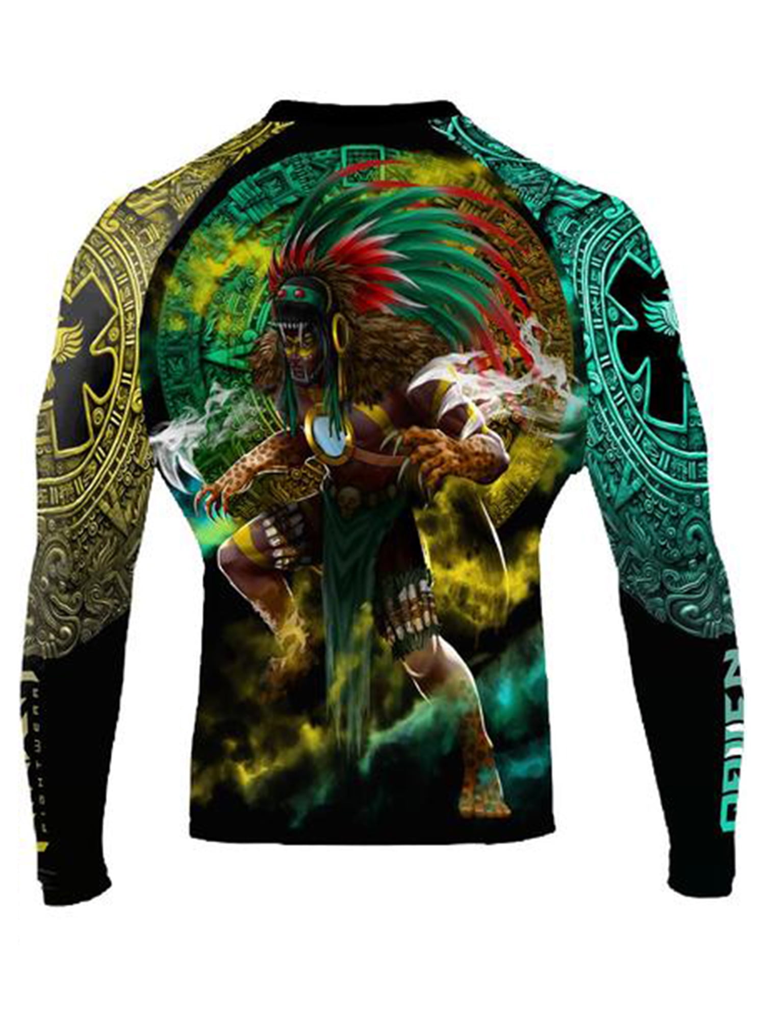 Raven Fightwear Men's Tezcatlipoca Aztec Rash Guard MMA BJJ Black ...