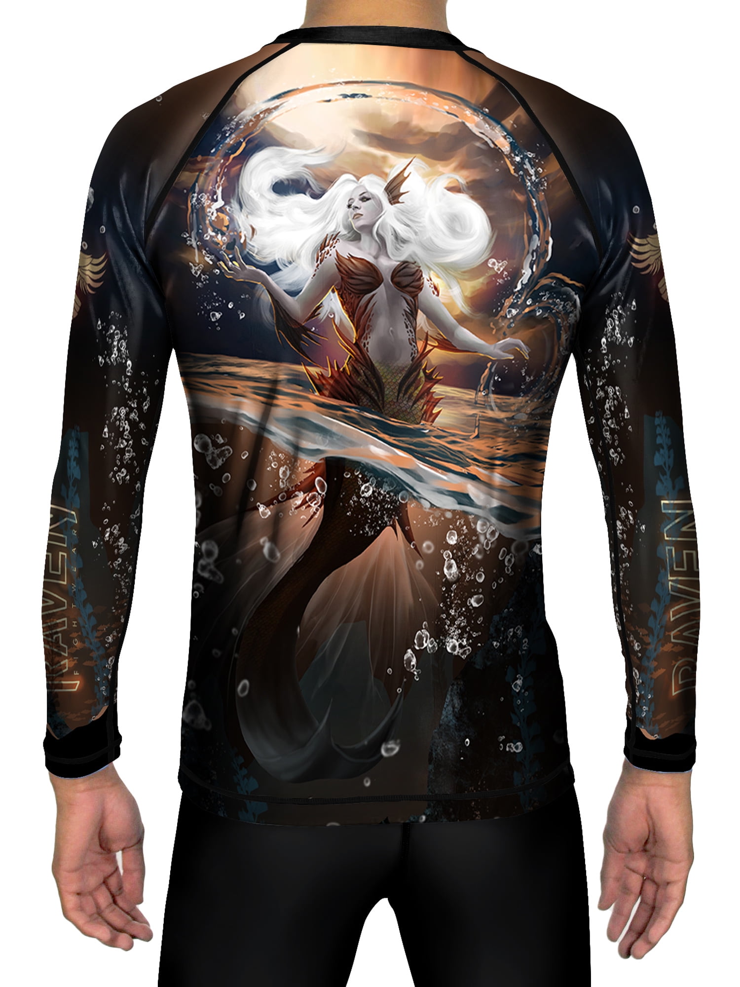 Raven Fightwear Men's The Siren Mermaid BJJ Rash Guard MMA Black Large ...