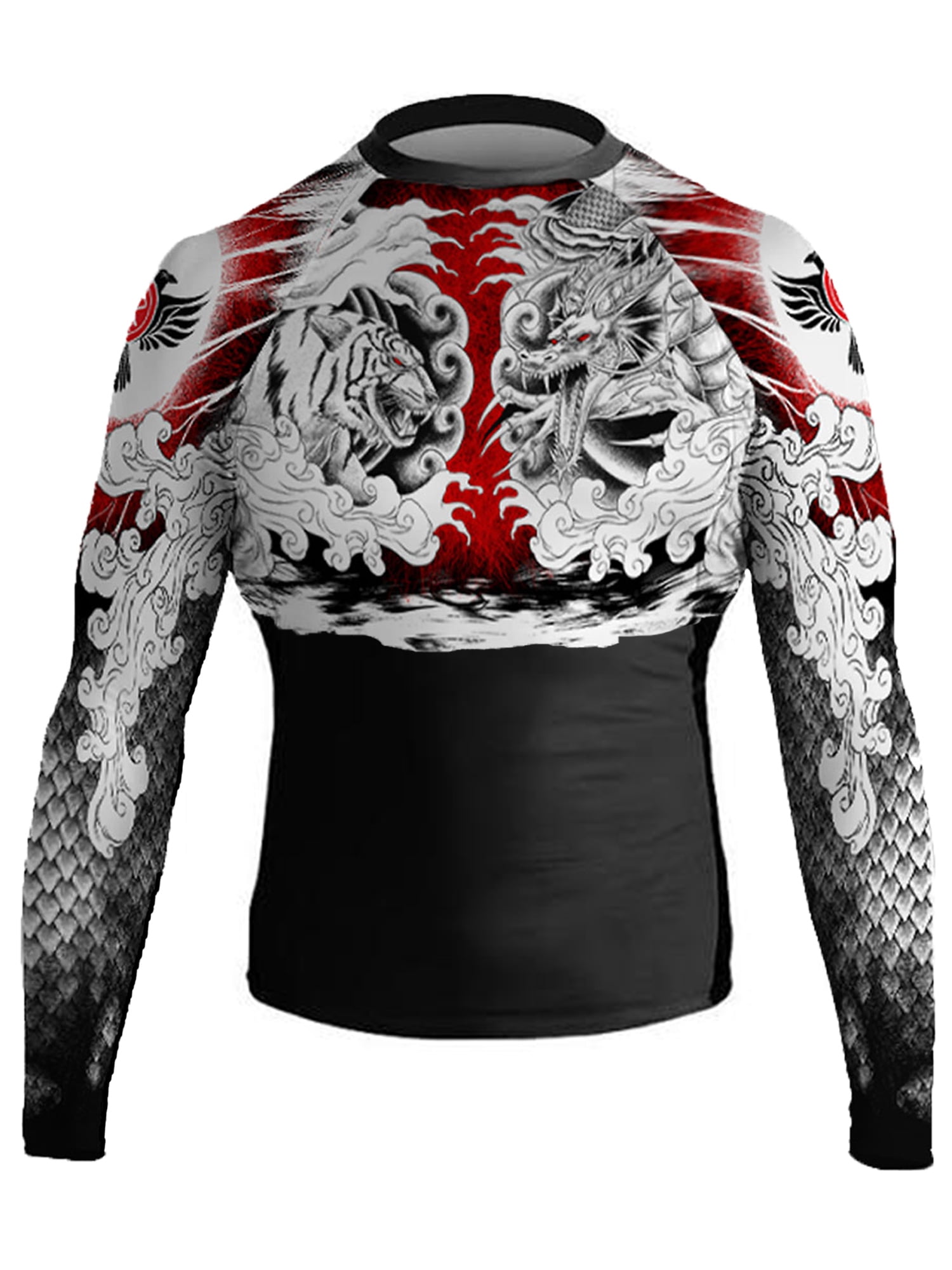 Raven Fightwear Men's Tiger and Dragon 1.0 Rash Guard MMA BJJ Black ...