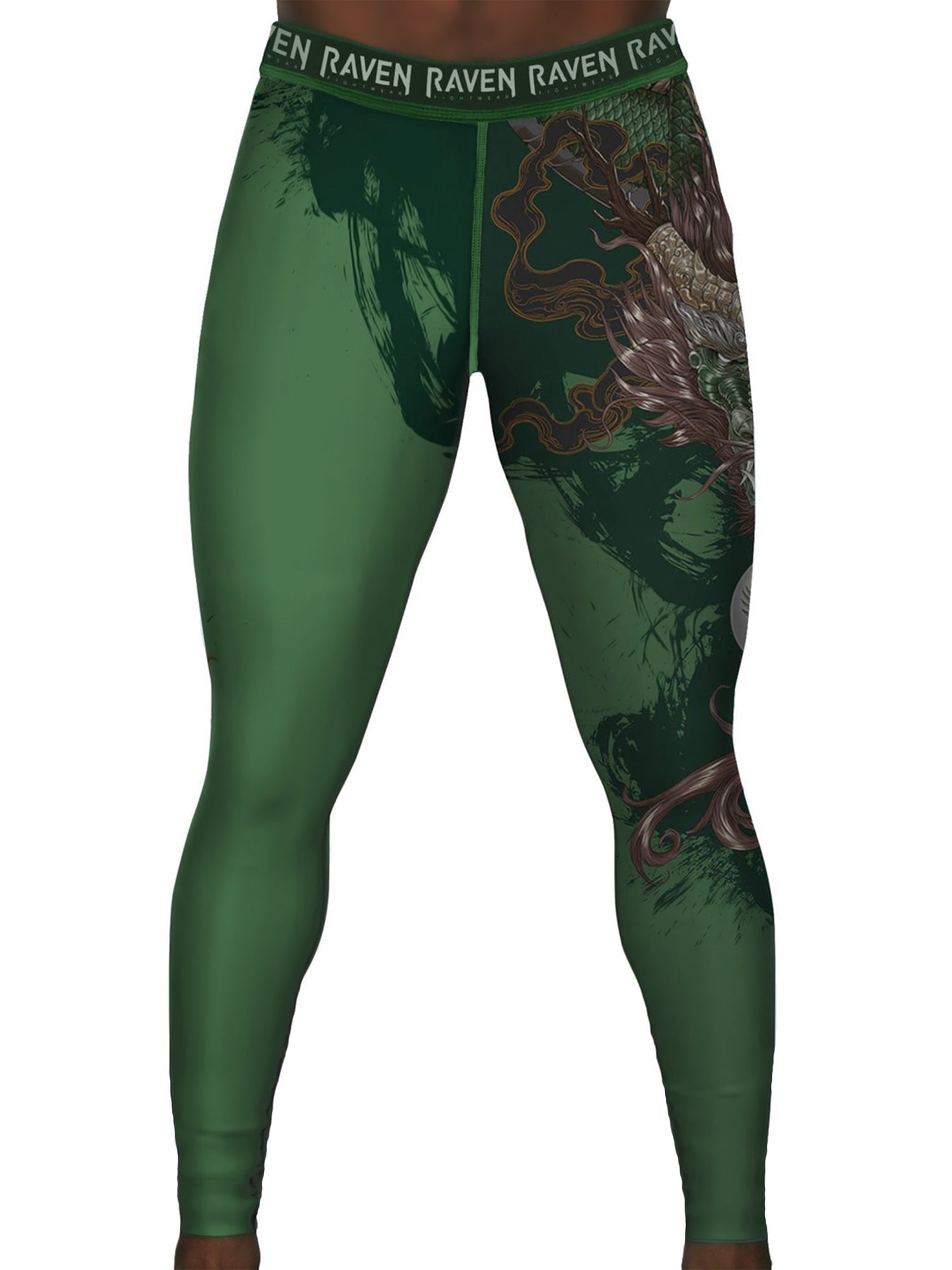 Raven Fightwear Men's Year of the Dragon Spats Tights BJJ MMA Green ...