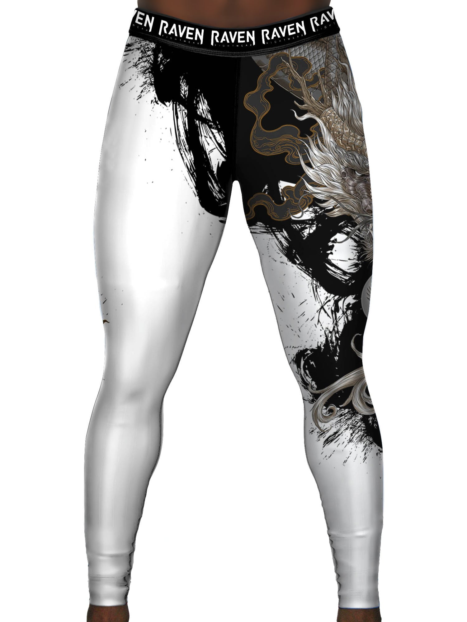 Raven Fightwear Men's Year of the Dragon Spats Tights BJJ MMA White ...