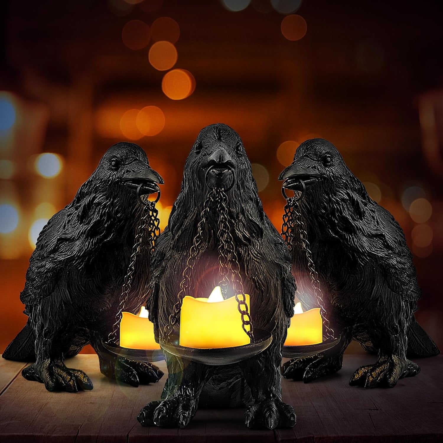 Raven Gothic Home Decor Fake Crow Light Holder Raven Lamp Tealight ...