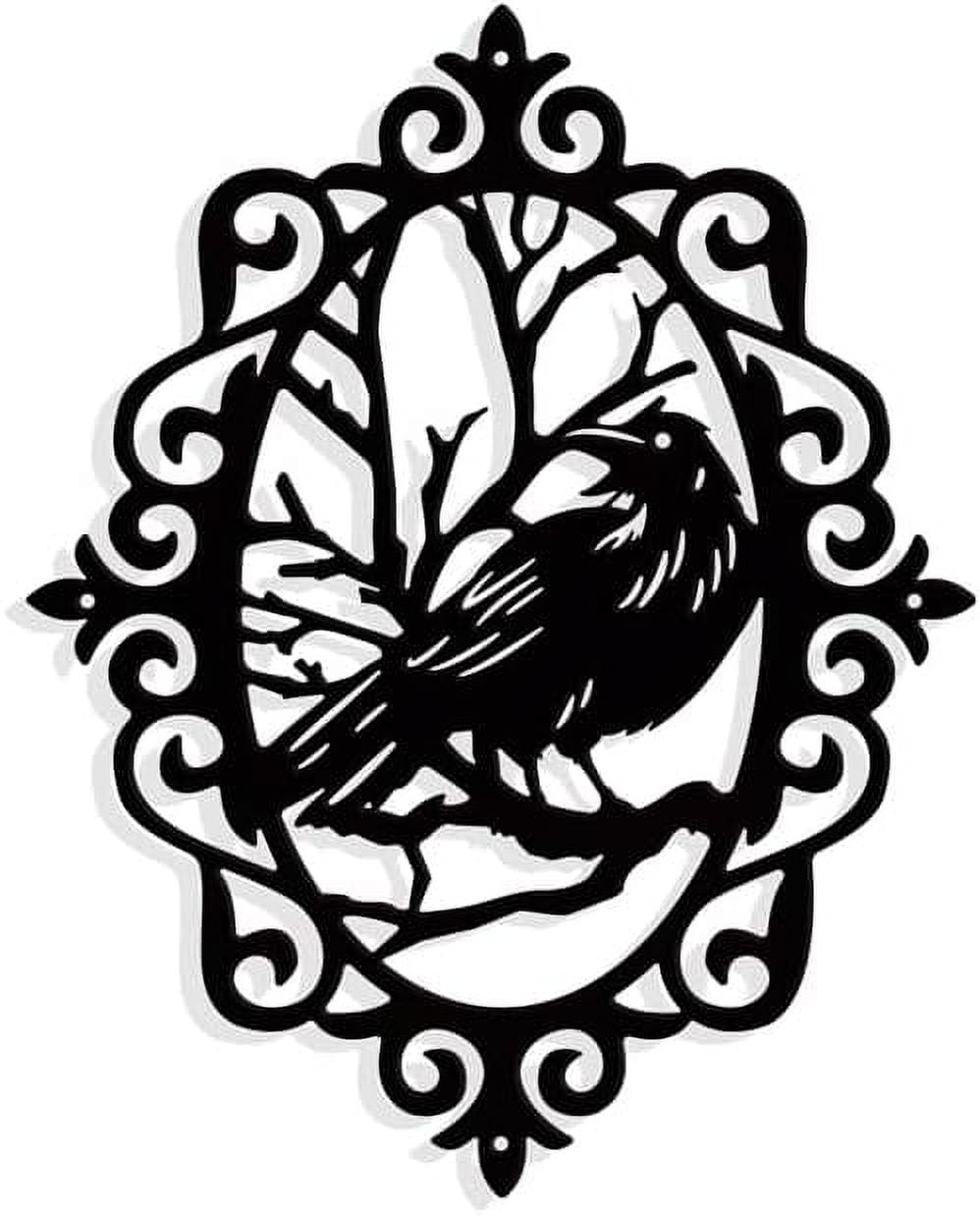 Raven-Gothic Metal Wall Art Decor Vintage Matte Black Wall Hanging ...