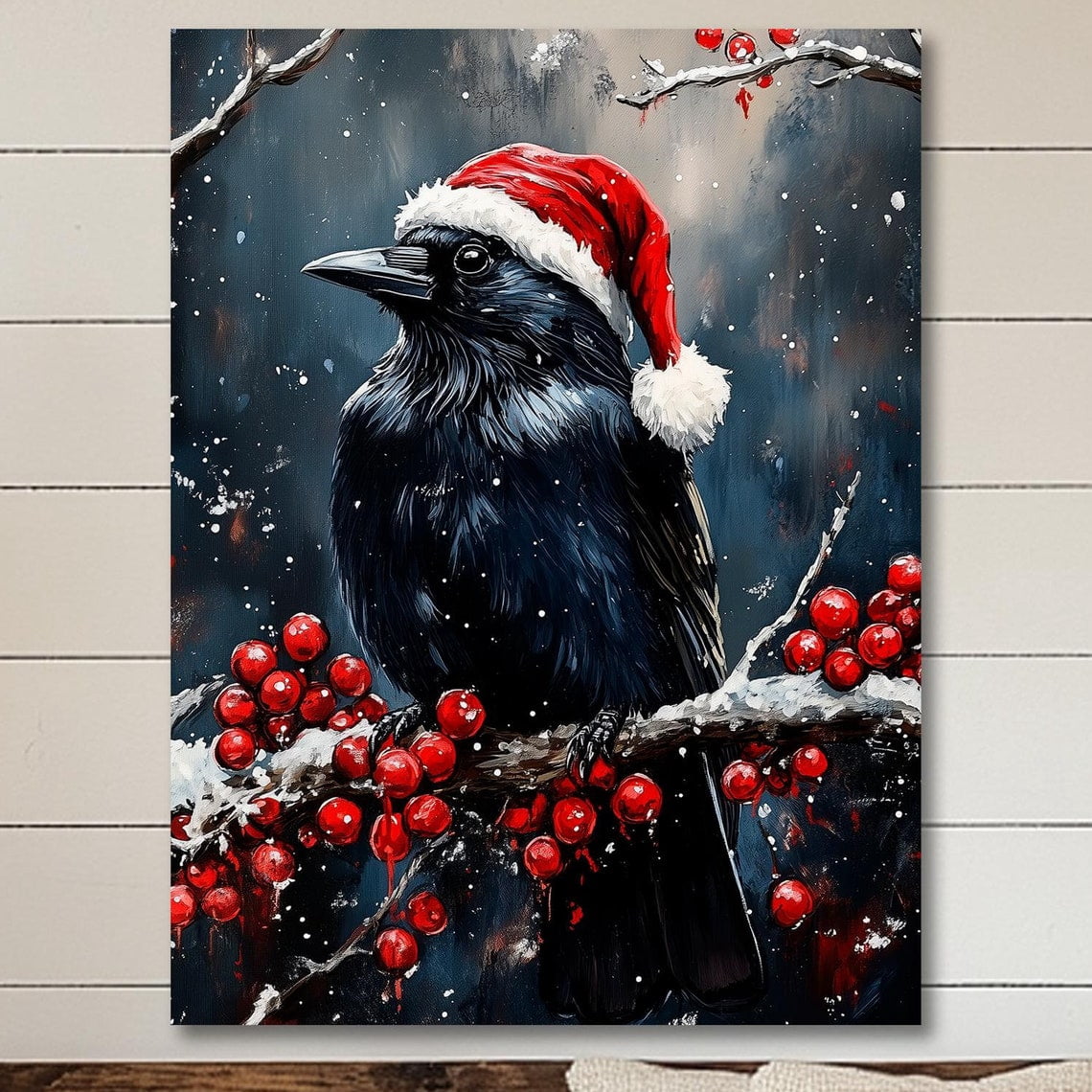 Raven On Holly Branch Print, Vintage Raven Wall Art, Gothmas Painting ...