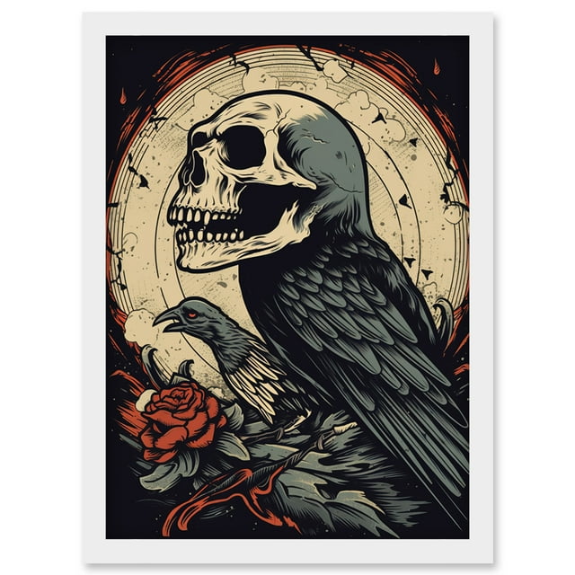 Raven Human Skull Old School USA Tattoo Ink Body Rockabilly Americana ...