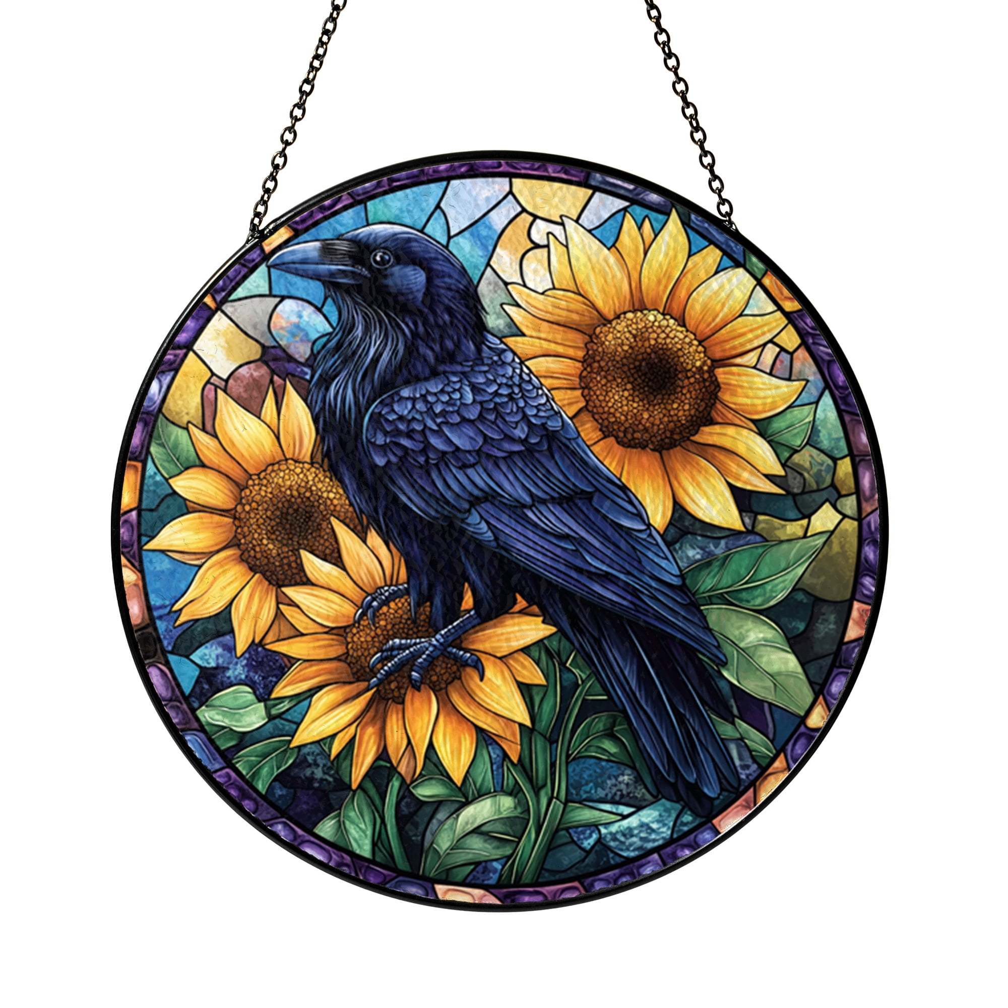 Raven Inspired Glass Style Window Hanging – Floral Nature Decor ...