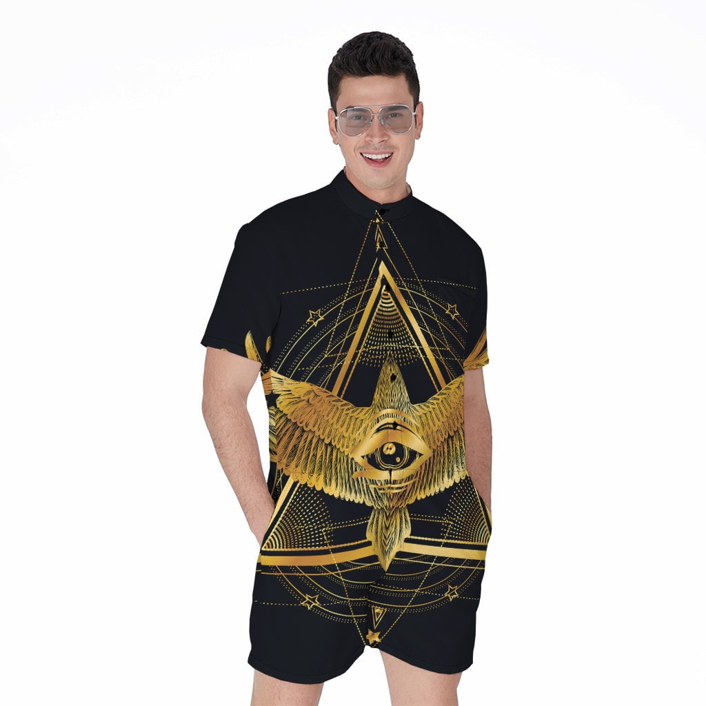 Raven Masonic Eye Short Sleeve Men'S Rompers, Eyes Casual Summer ...