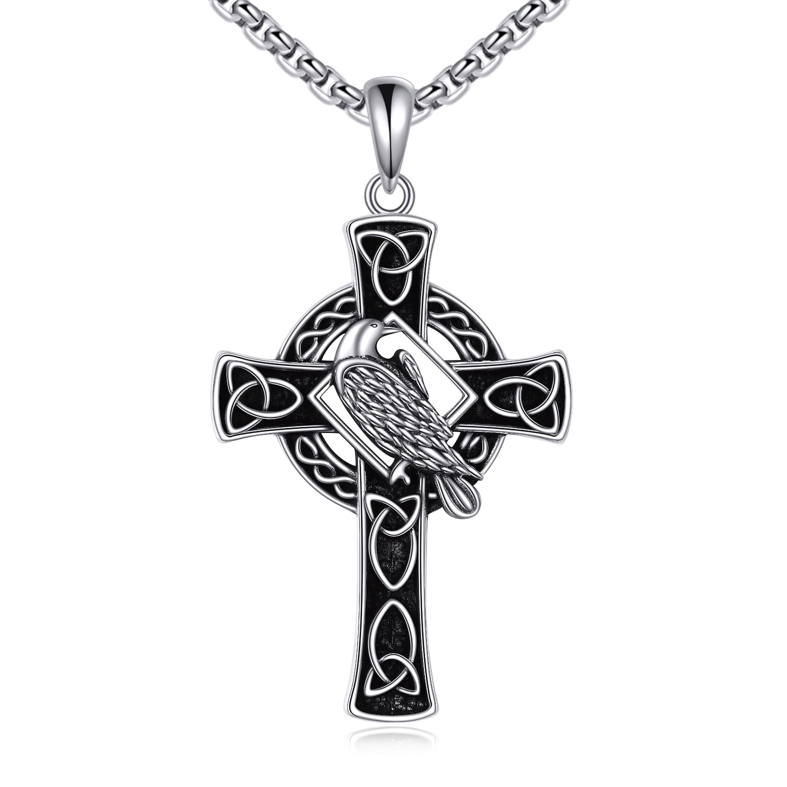 Raven Necklace Sterling Silver Cross Crow Pendant Viking Gothic Raven ...