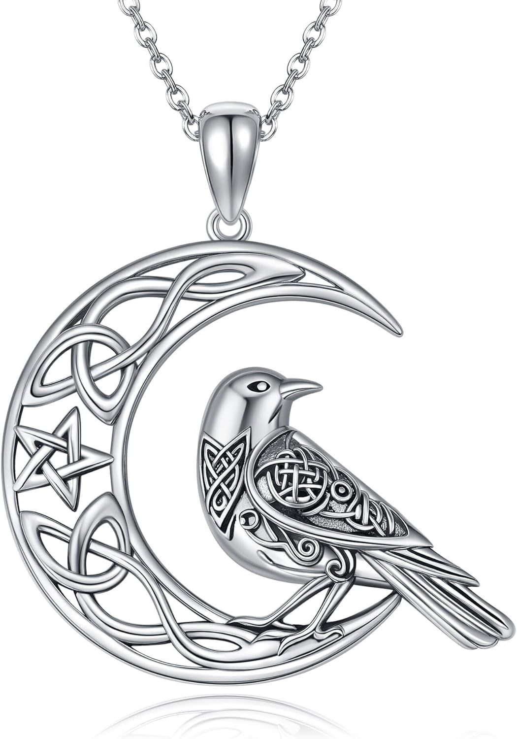Raven Necklace Sterling Silver Crow Celtic Knot Pendant Necklace Gothic ...