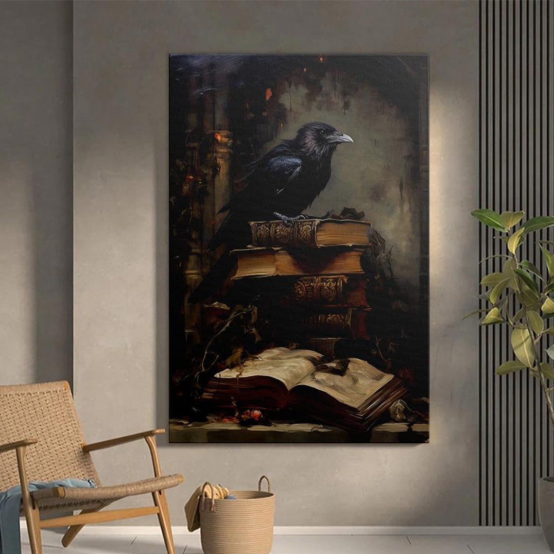 Raven On Spell Books Art Poster Dark Academia Gothic Wall Decor ...