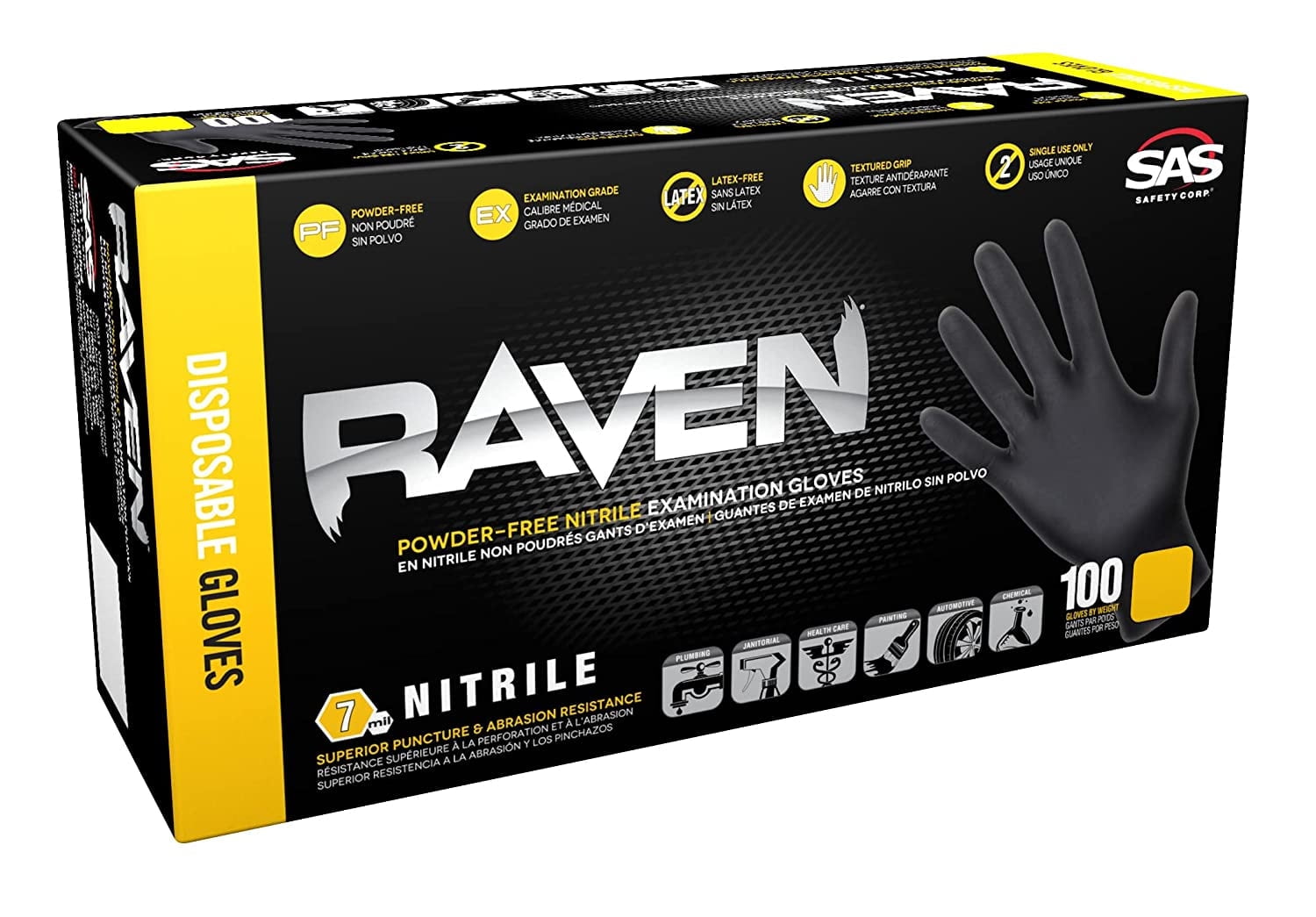 Raven SAS Safety Large Black Nitrile Gloves, Powder Free Examination ...