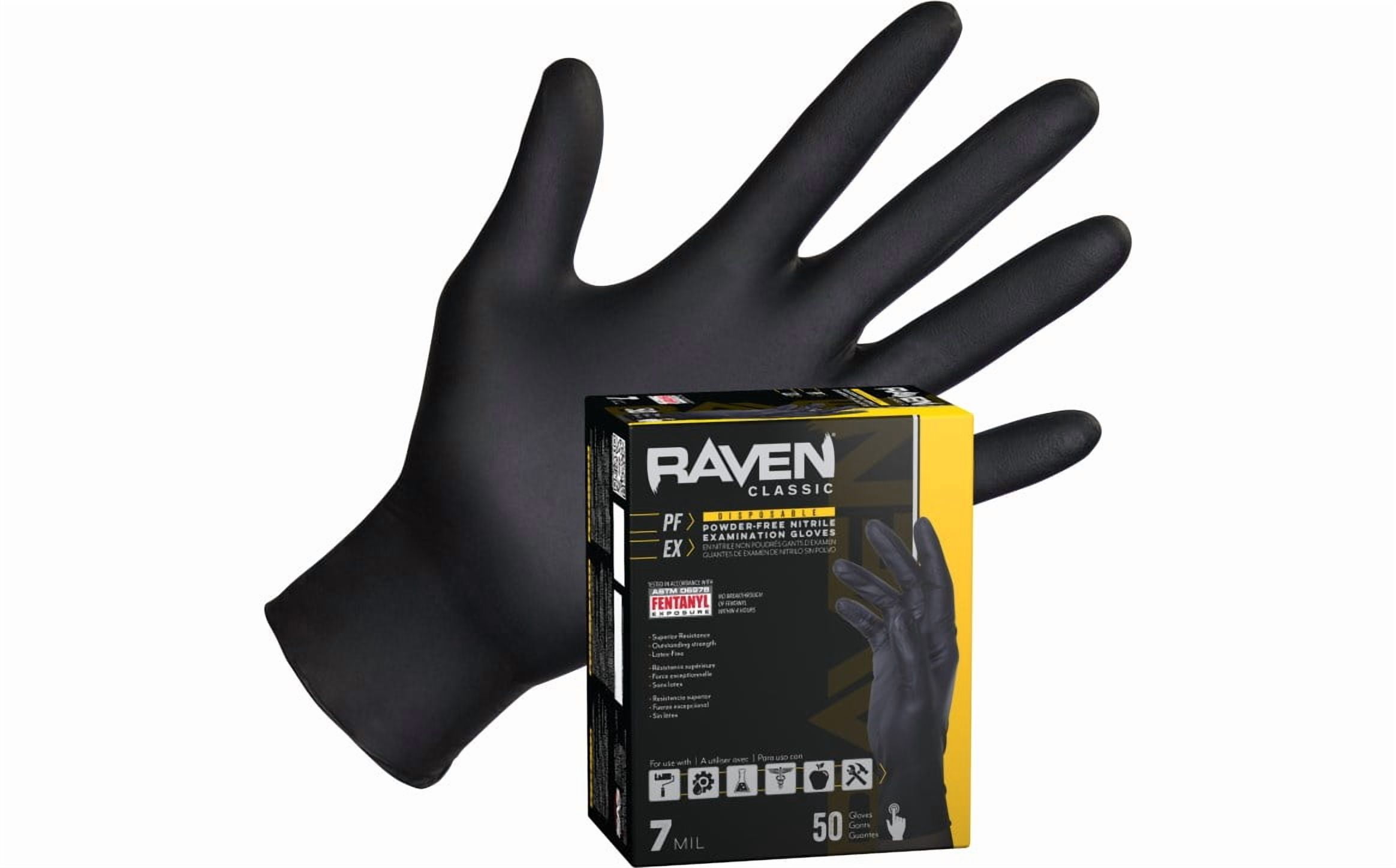 Raven Nitrile Disposable Gloves, 7 mil, Powder-Free, Exam Grade, 50 ...