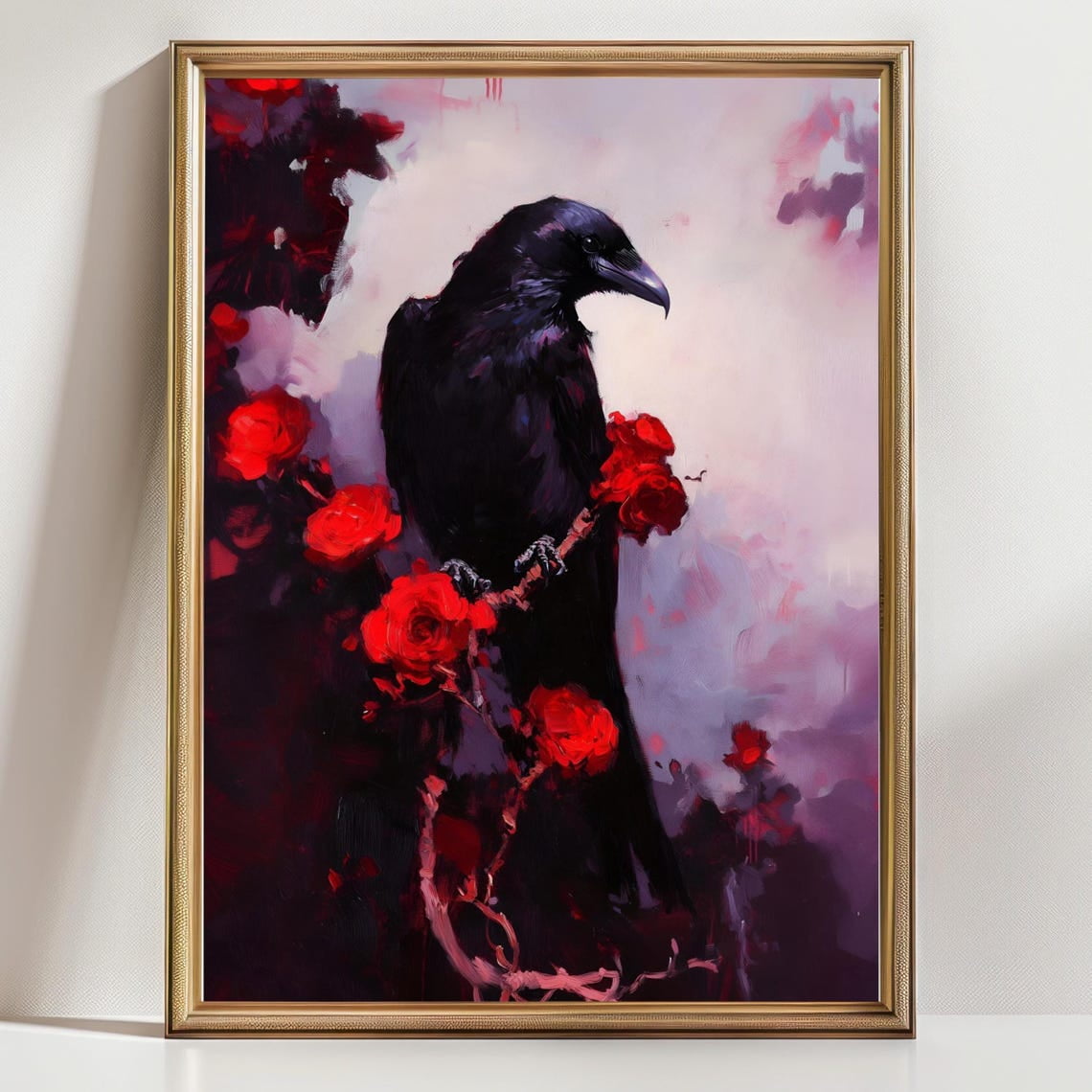 Raven And Red Roses Wall Art, Gothic Raven Print, Dark Bird Decor ...